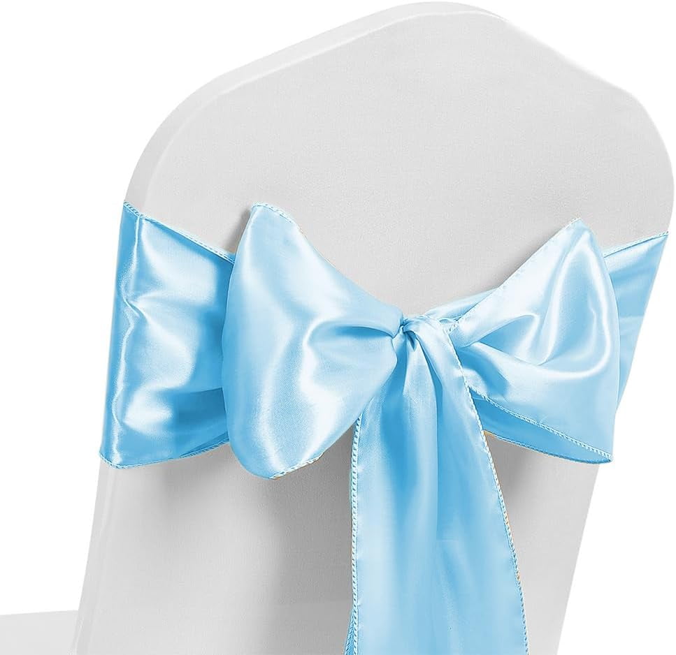 dvbiyno Satin Baby Blue Chair Sashes 50 Pack Light Blue Sashes for ...