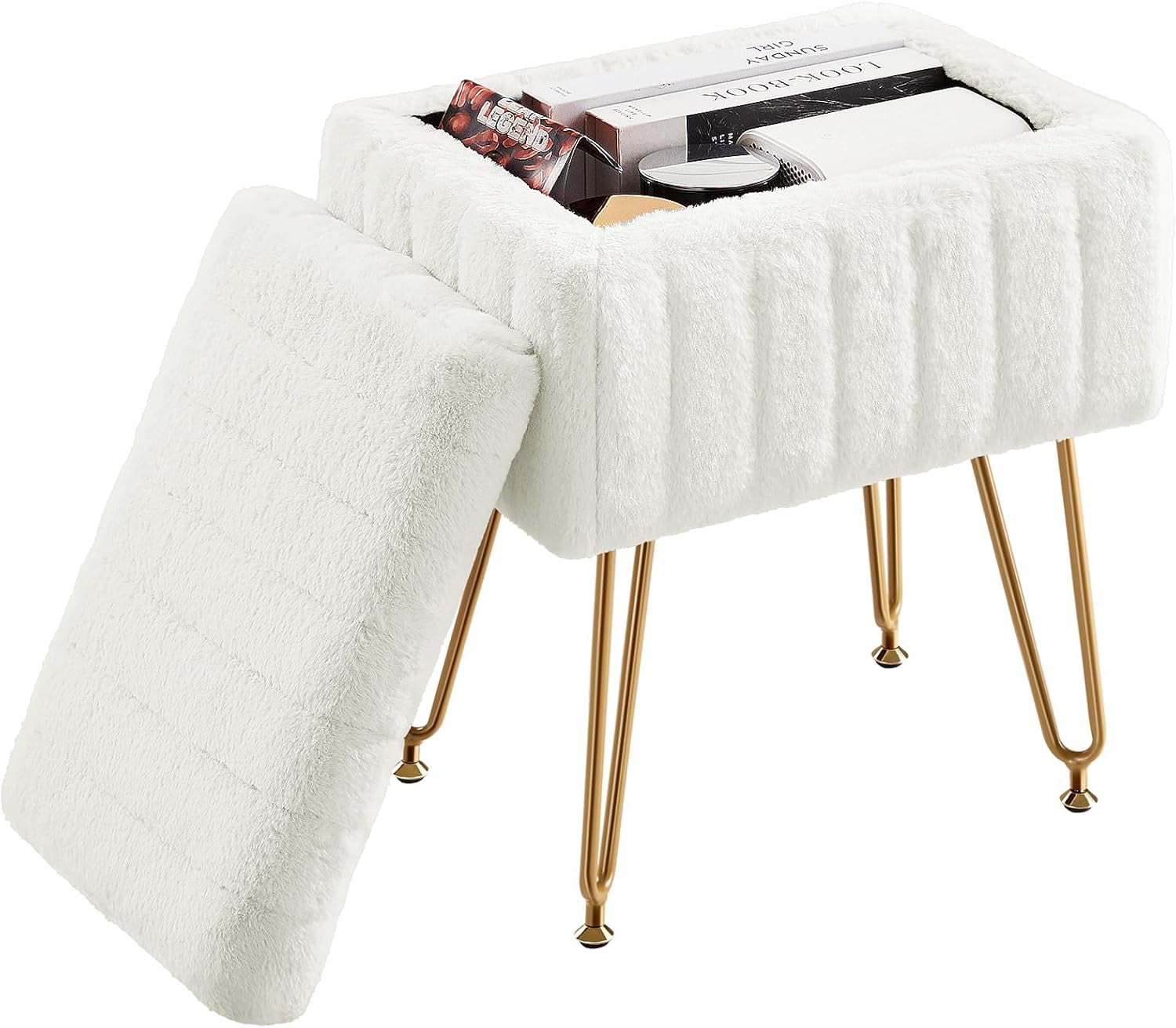 dvbiyno Vanity Stool Chair Ottoman with Storage Makeup Cute Soft Small ...