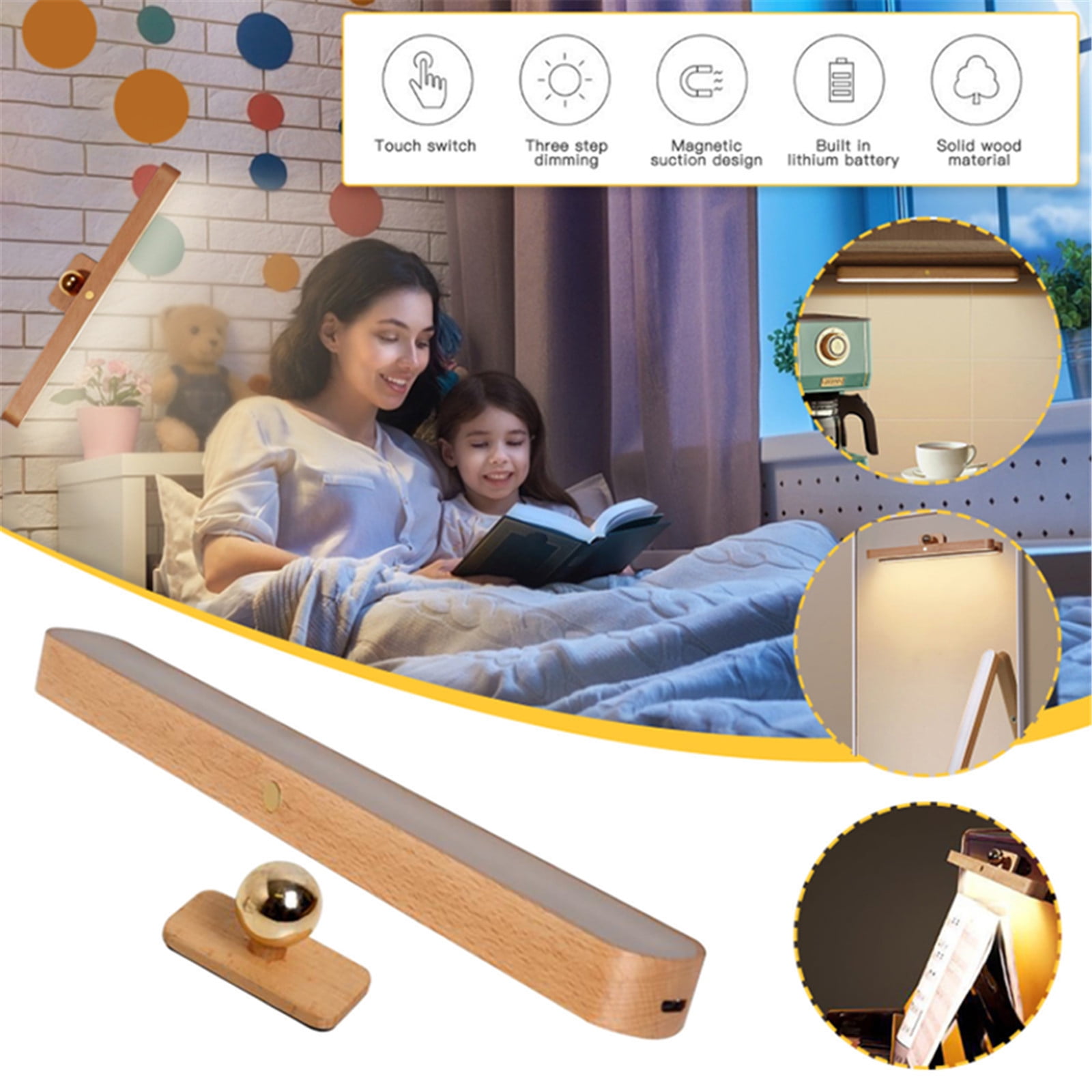 dvypyn LED Wooden Wall Light 360 Degrees Rotatable Dimmable Control Multi-Purpose LED Lights ...