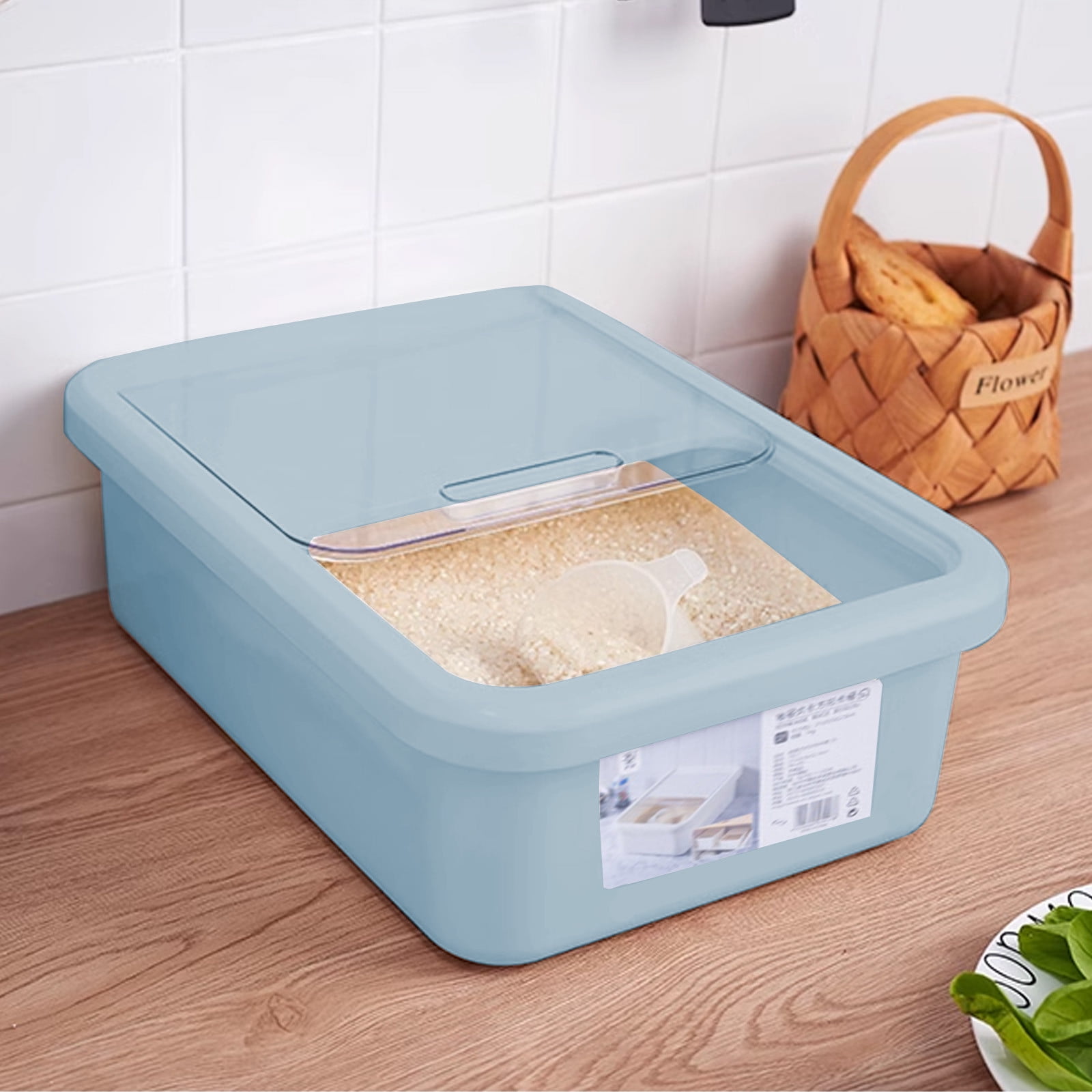 dwsnxt Large Airtight Rice Container with Flip-up Lid - Blue, Perfect ...