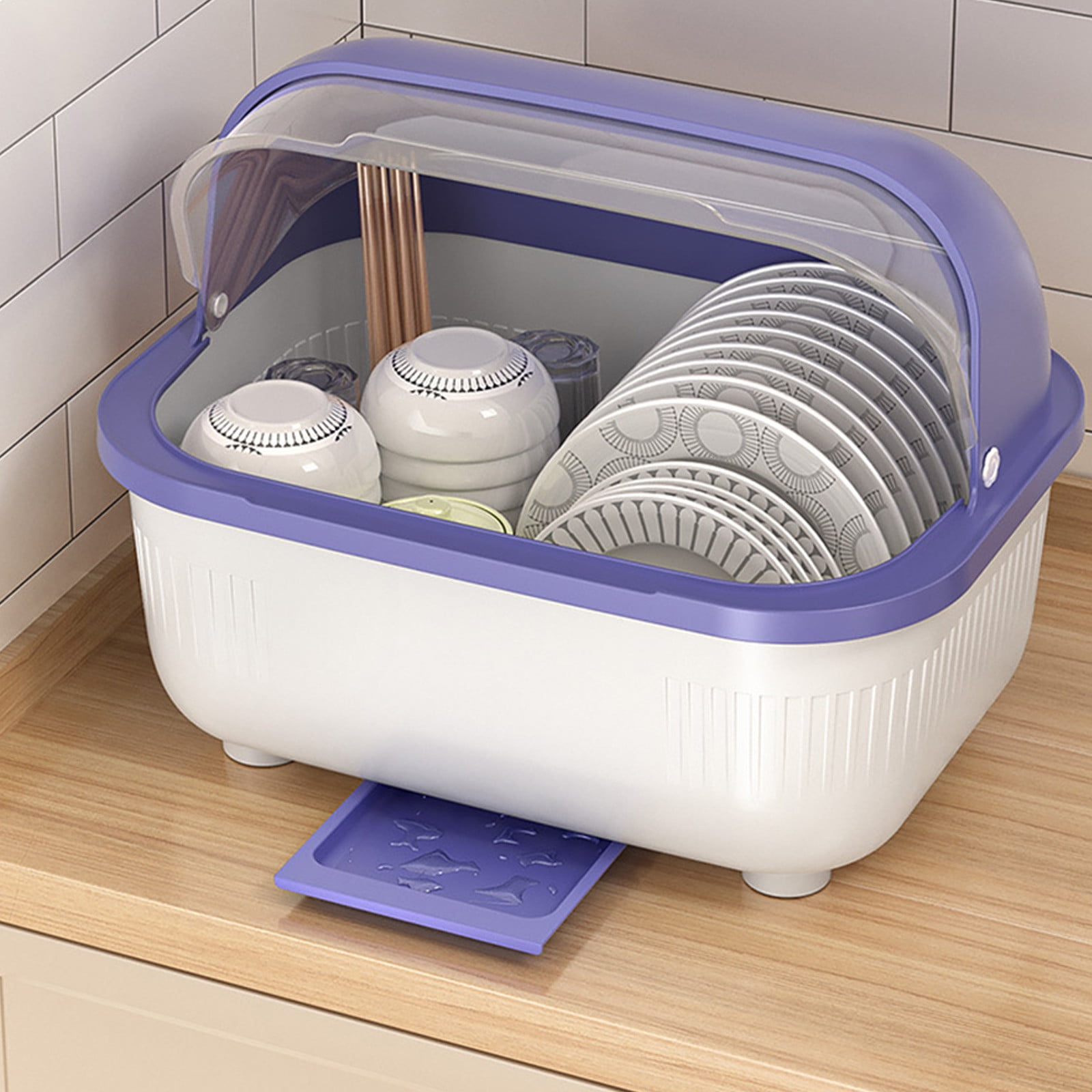 dwsnxt Large Capacity Blue Plastic Dish Storage Box with Stackable ...