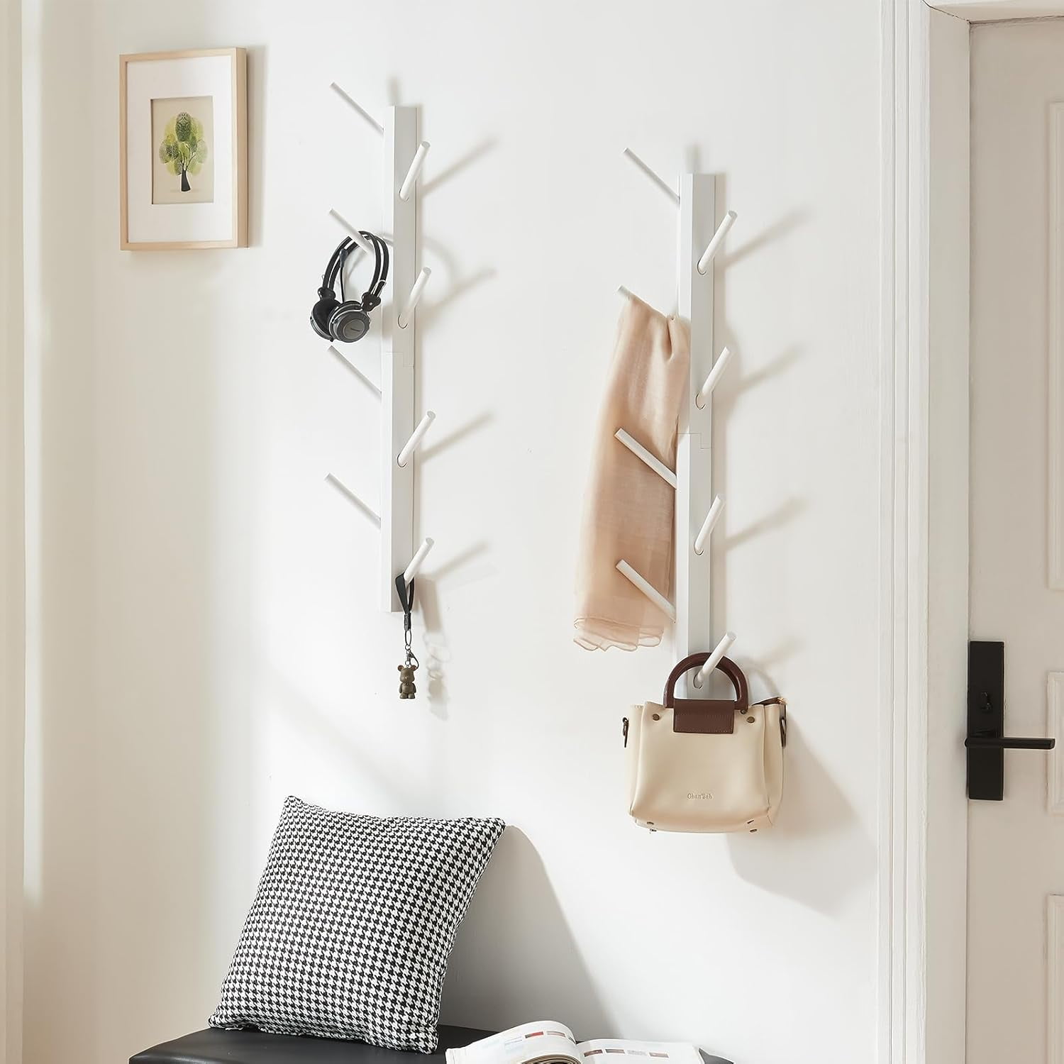 dxynlg 2 Pack Coat Rack Vertical Wall Mount Bamboo Coats Hooks Clothes ...