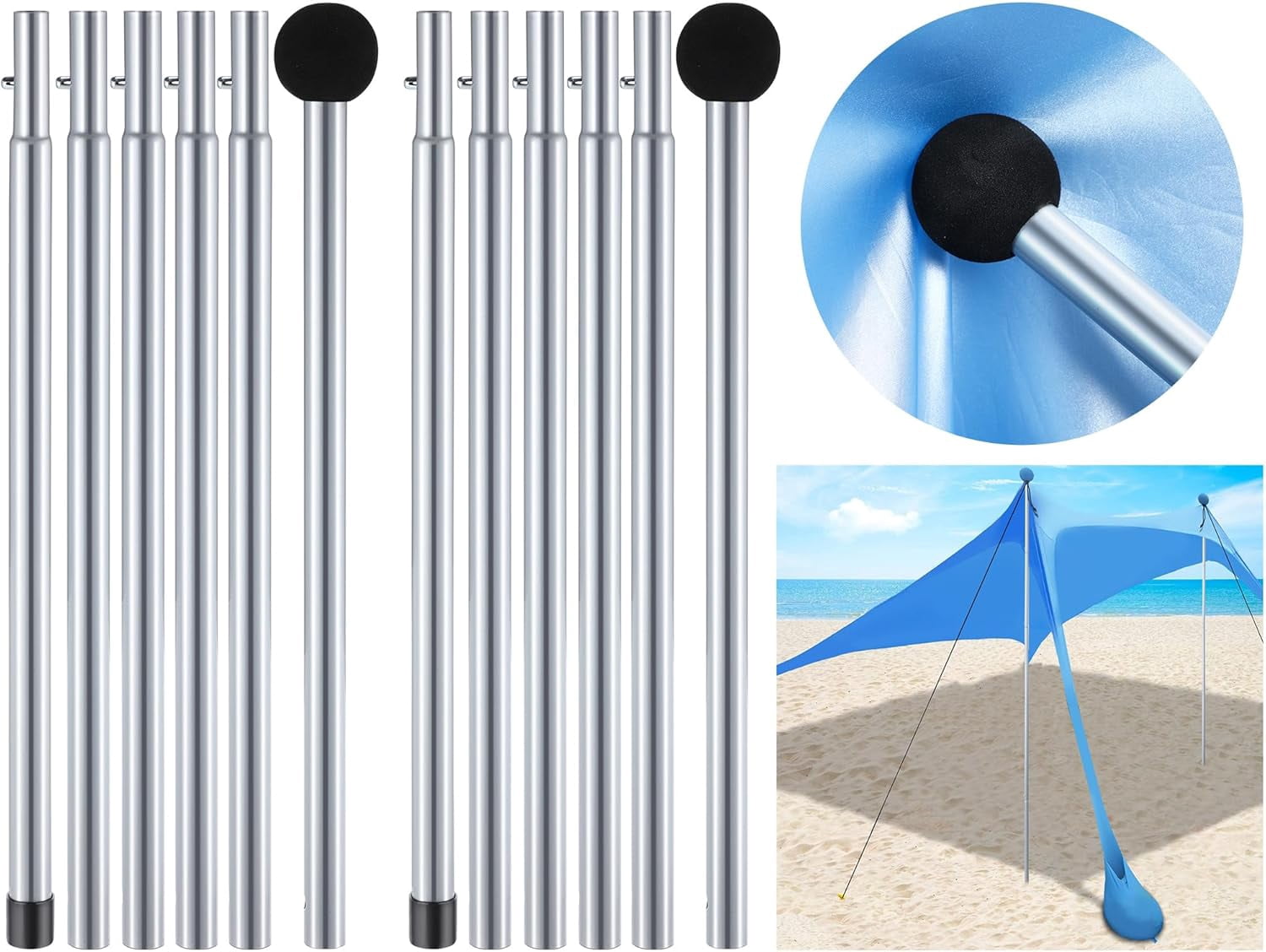 dxynlg 2 Packs Beach Tent Poles Adjustable Tarp Camping Poles 31 to 87 ...
