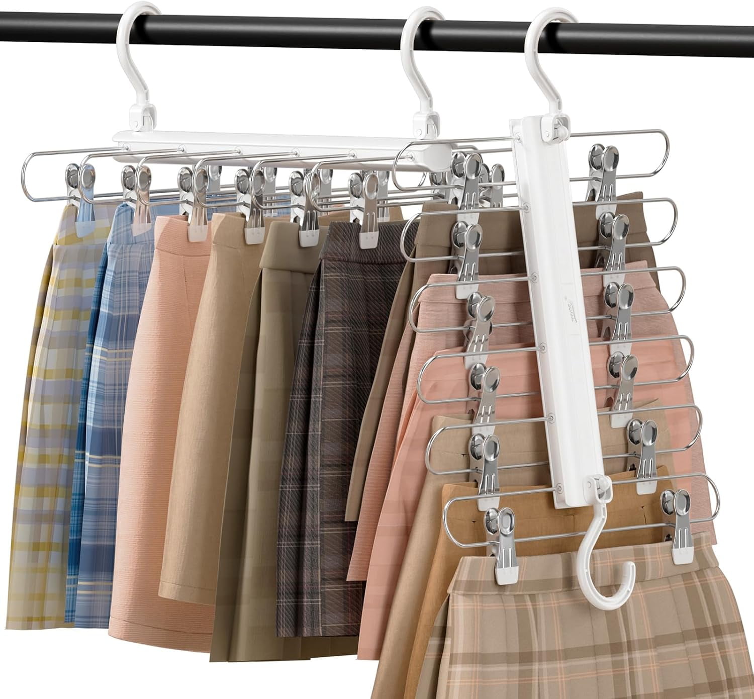 dxynlg 2 Packs Skirt Hangers Space Saving Pants Hangers with Clips 6 ...