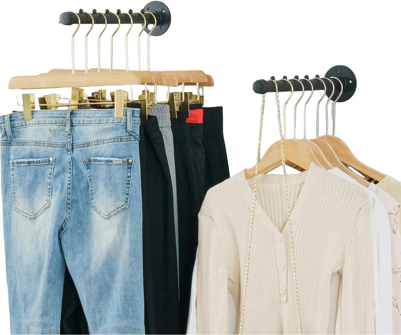 dxynlg 2 Pcs Pipe Clothing Bar Wall Mount Clothes Rack for Hanging ...