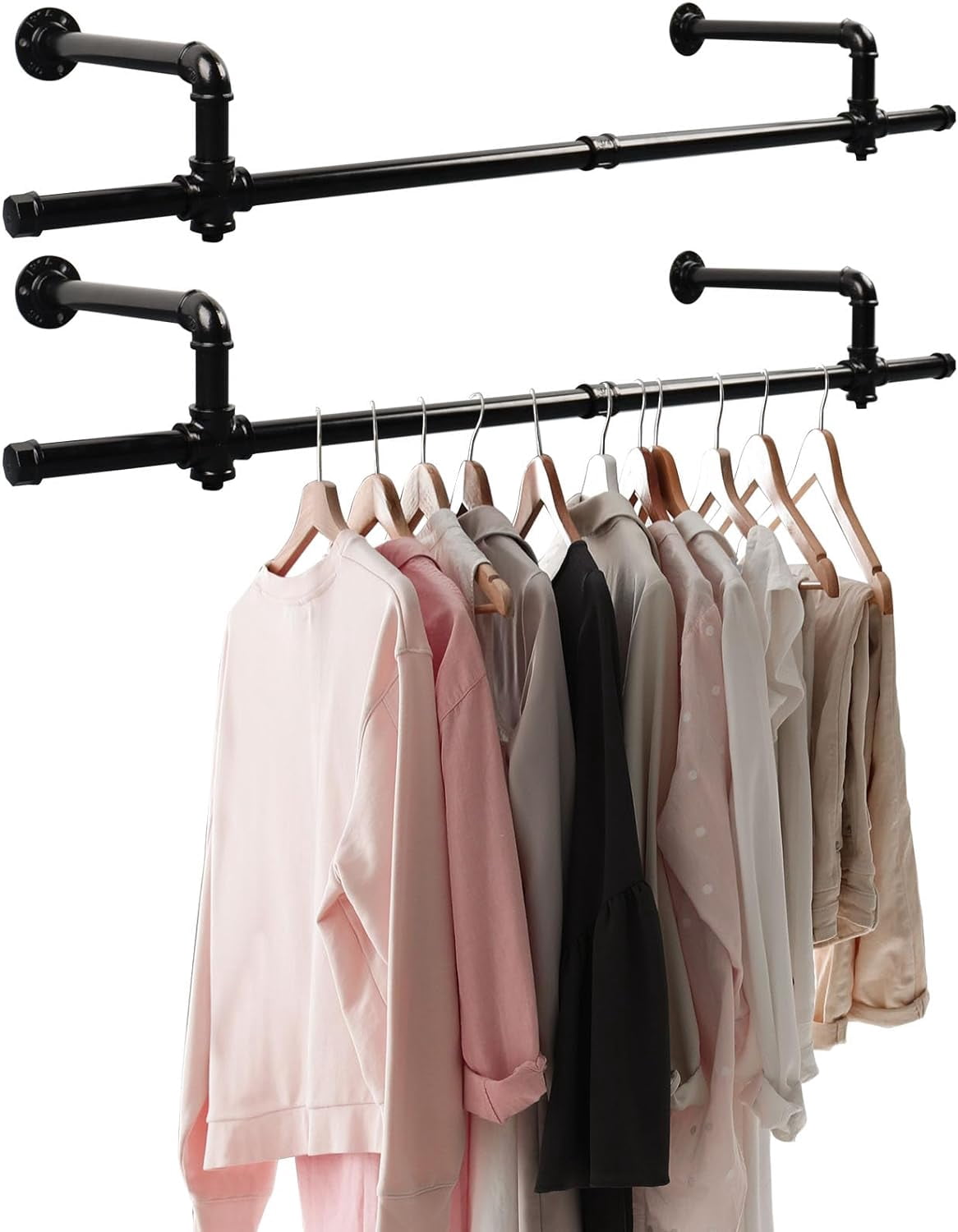 dxynlg 2Pcs Clothes Rack 45 Inch Pipe Wall Mounted Garment Rack Multi ...