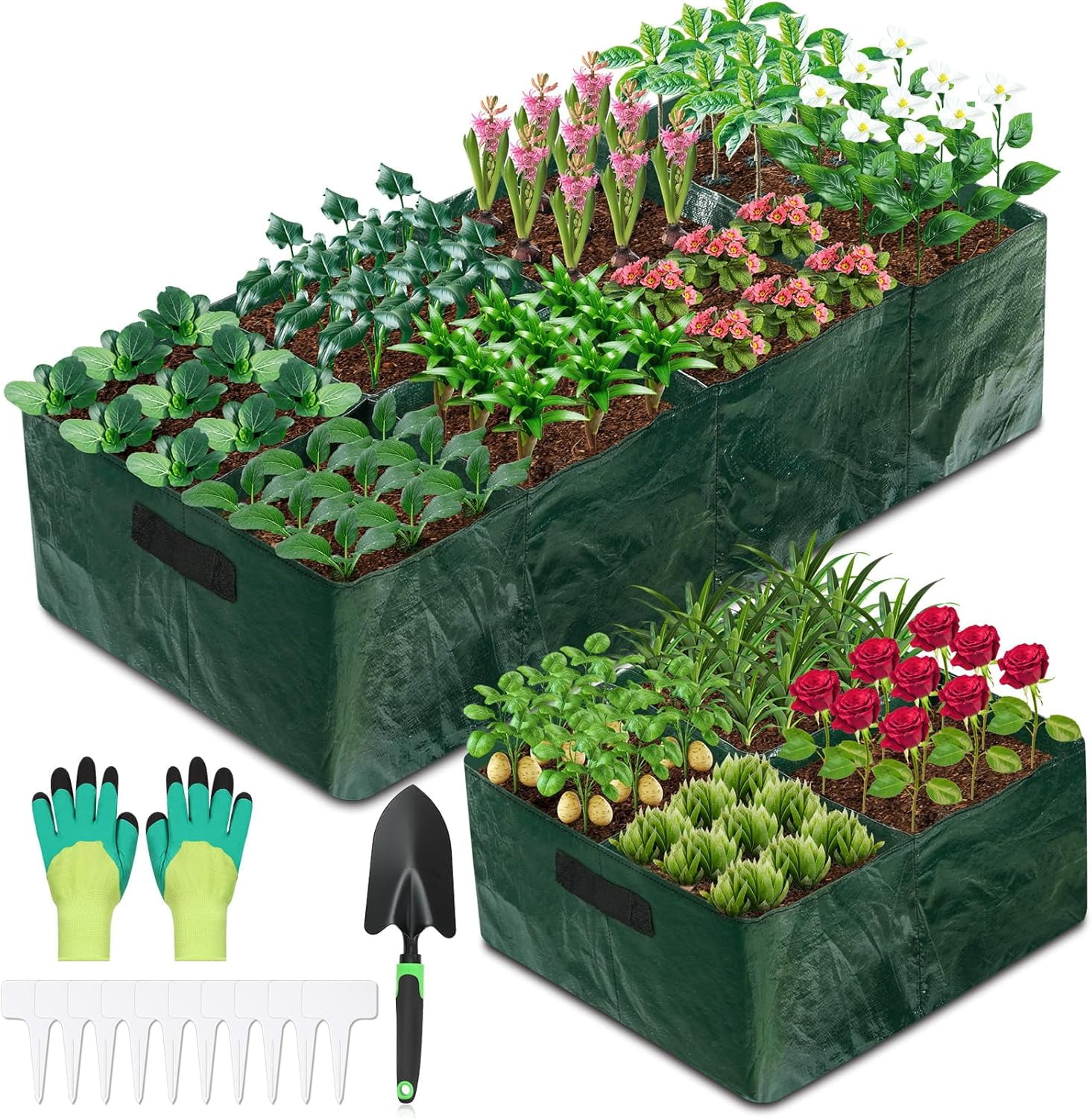 dxynlg 2Pcs Fabric Raised Garden Bed 8Girds Breathable Planting ...