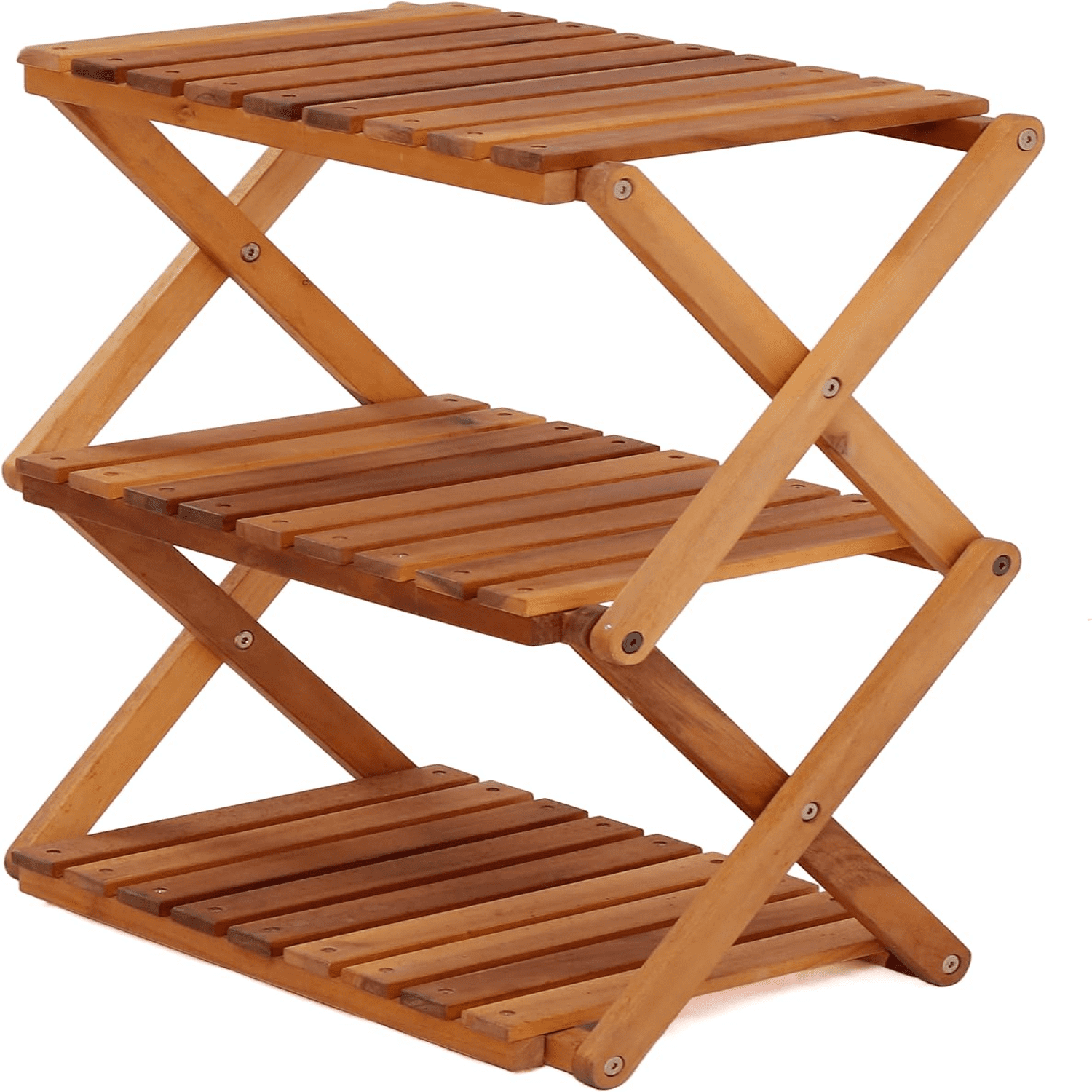 dxynlg 3-Tier Folding Acacia Wood Shoe Rack Portable Compact Shoe ...
