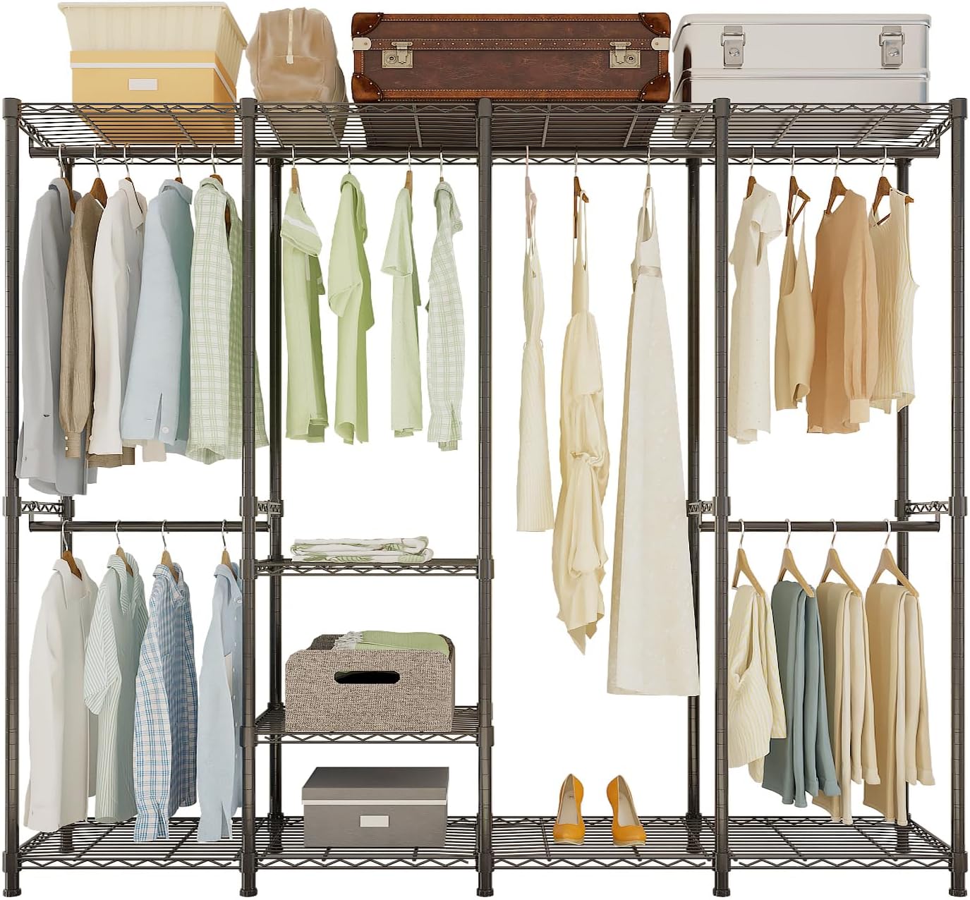 dxynlg 4 Tiers Wire Garment Rack Heavy Duty Clothes Rack Portable ...