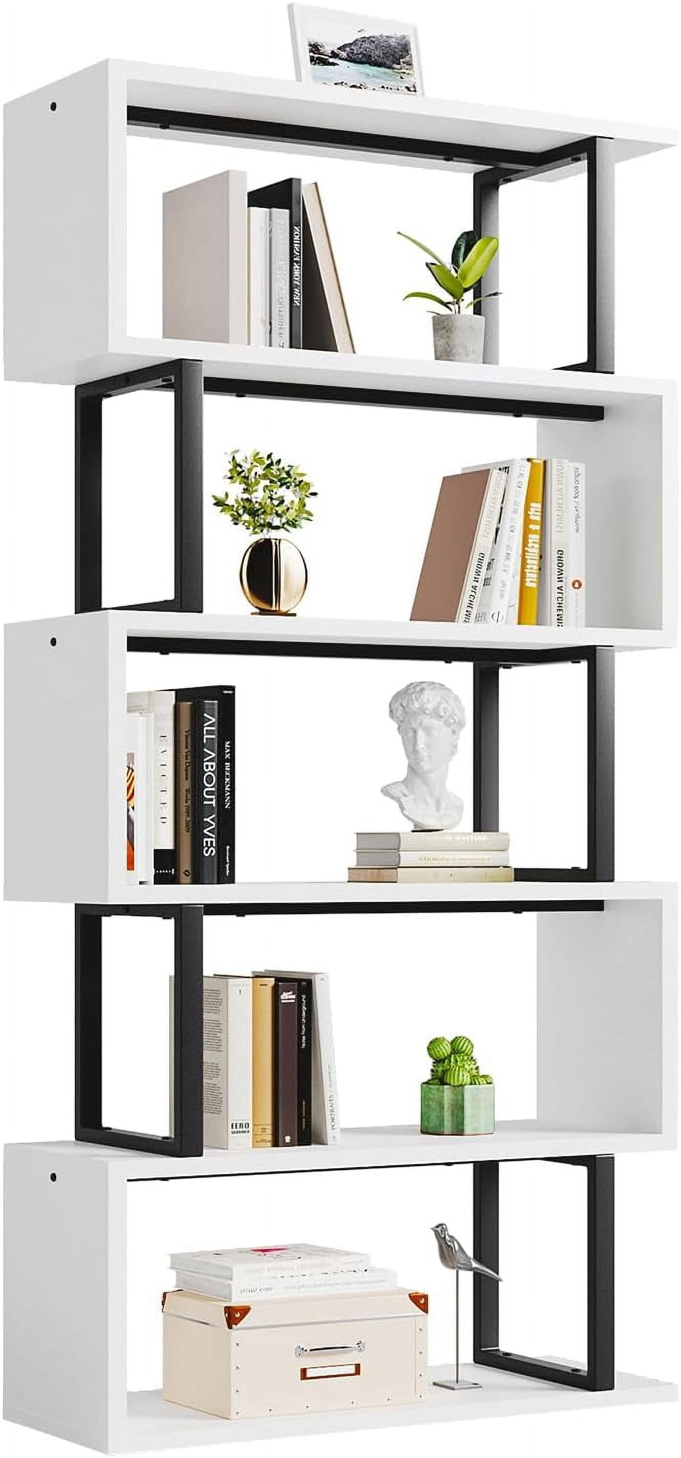 dxynlg 5-Tier Wide Geometric Bookshelf Tall S-Shaped Bookshelf 70.4 ...