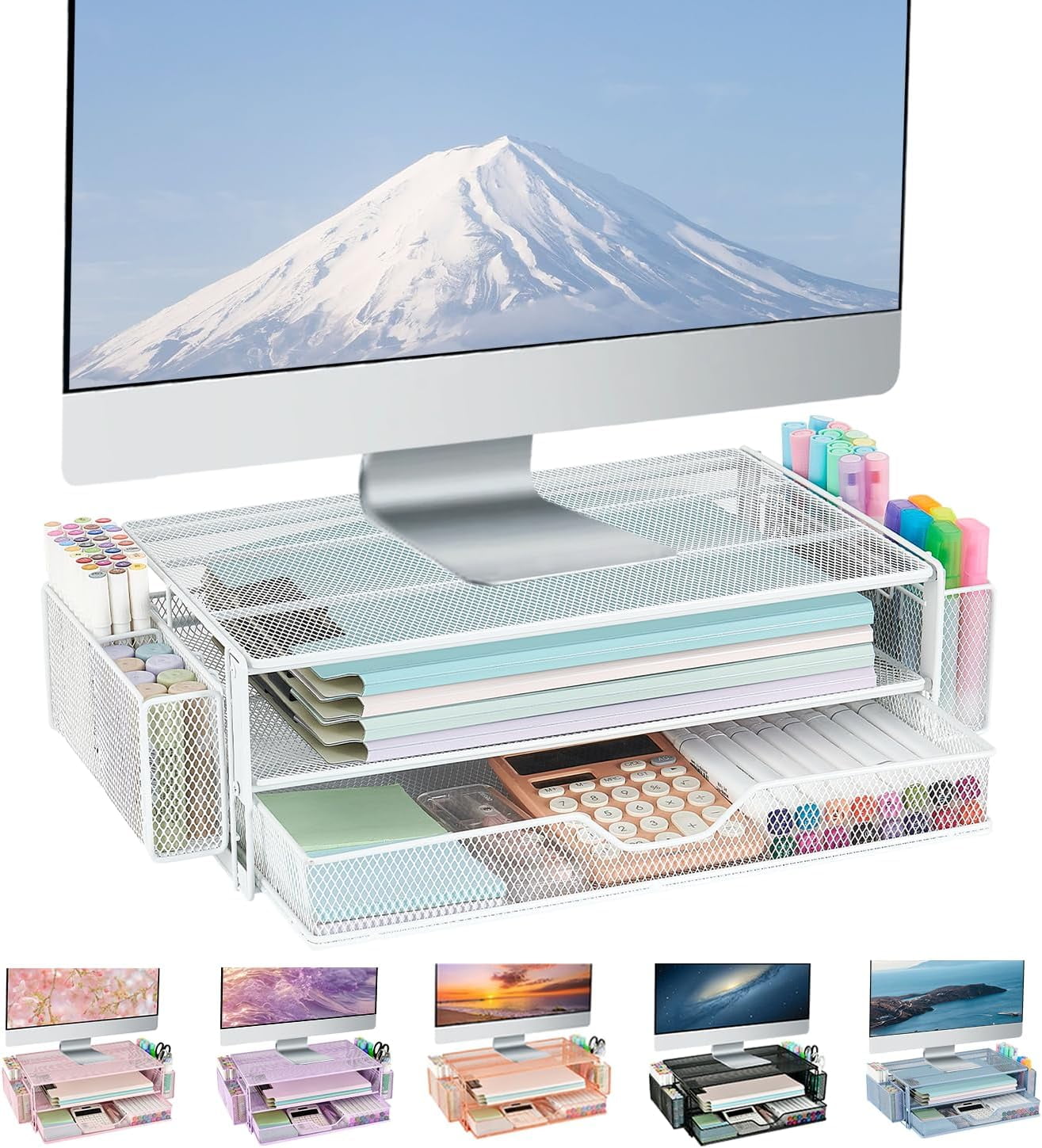 dxynlg AUPSEN 2 Tier Computer Monitor Stands with Drawer and 2 Pencil ...