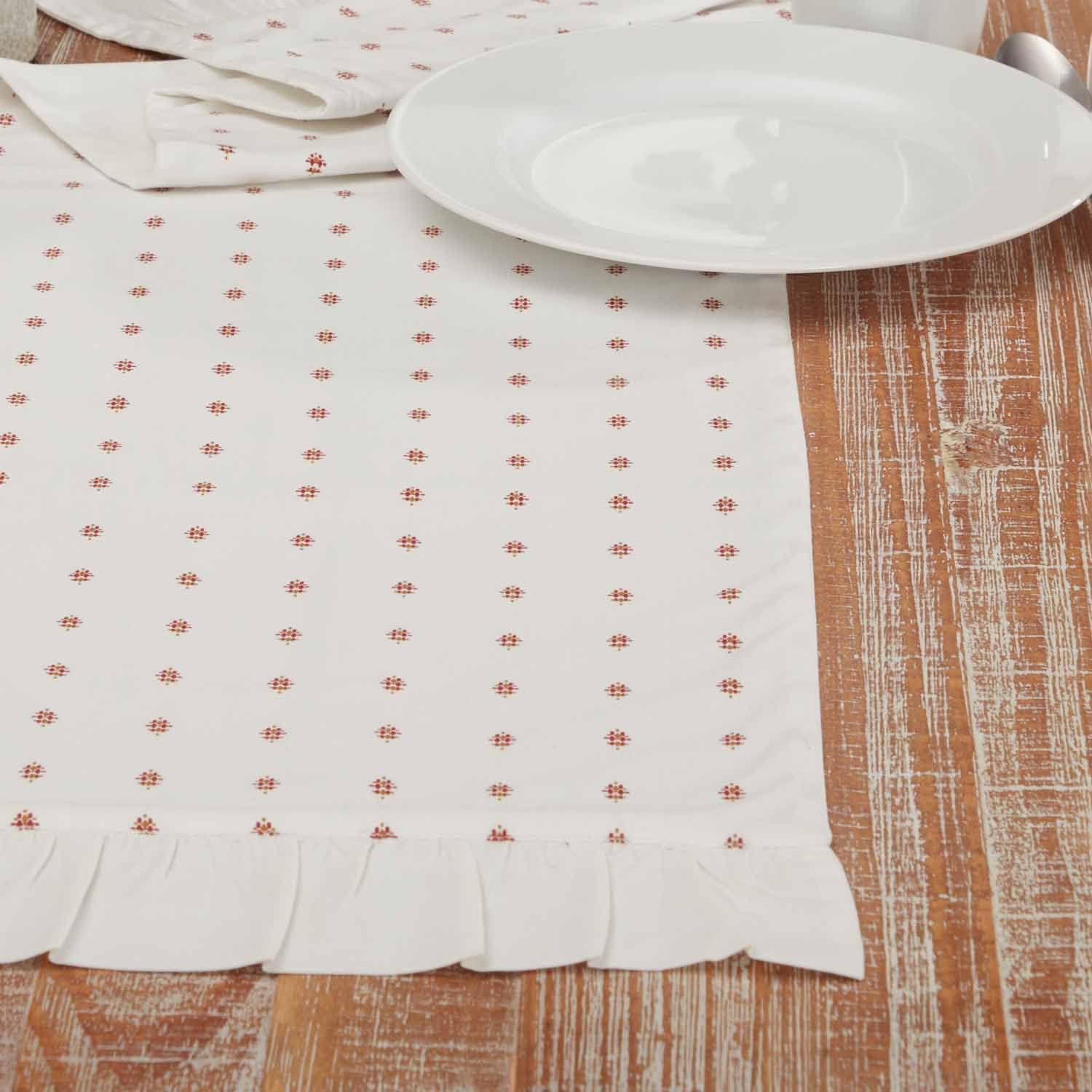 dxynlg Abigail Ruffled Table Runner 72" Long Off White w/Red Dots ...