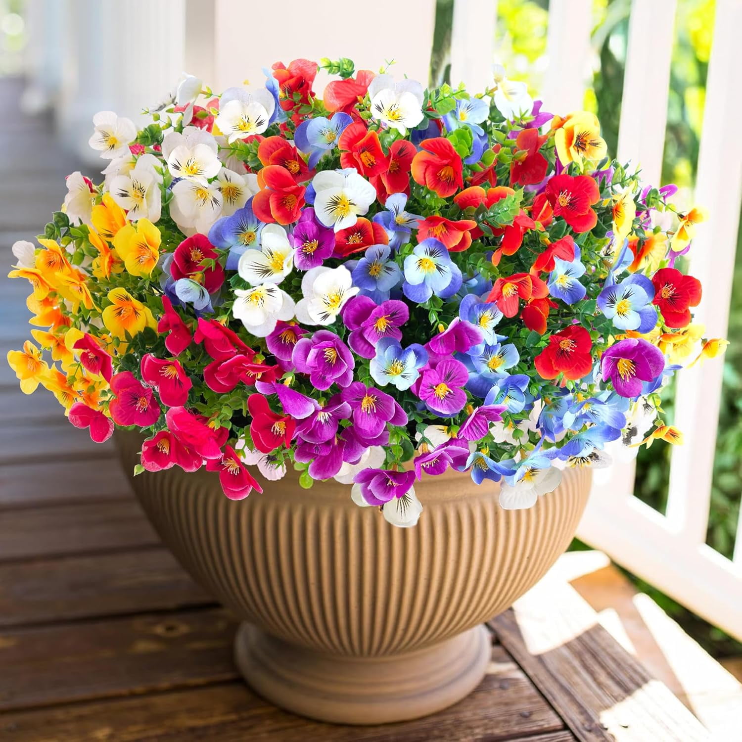 VTGIBI Artificial Pansies Faux Flowers Plants for Outdoor Decor 12 Bundles Fake Pansy UV ...