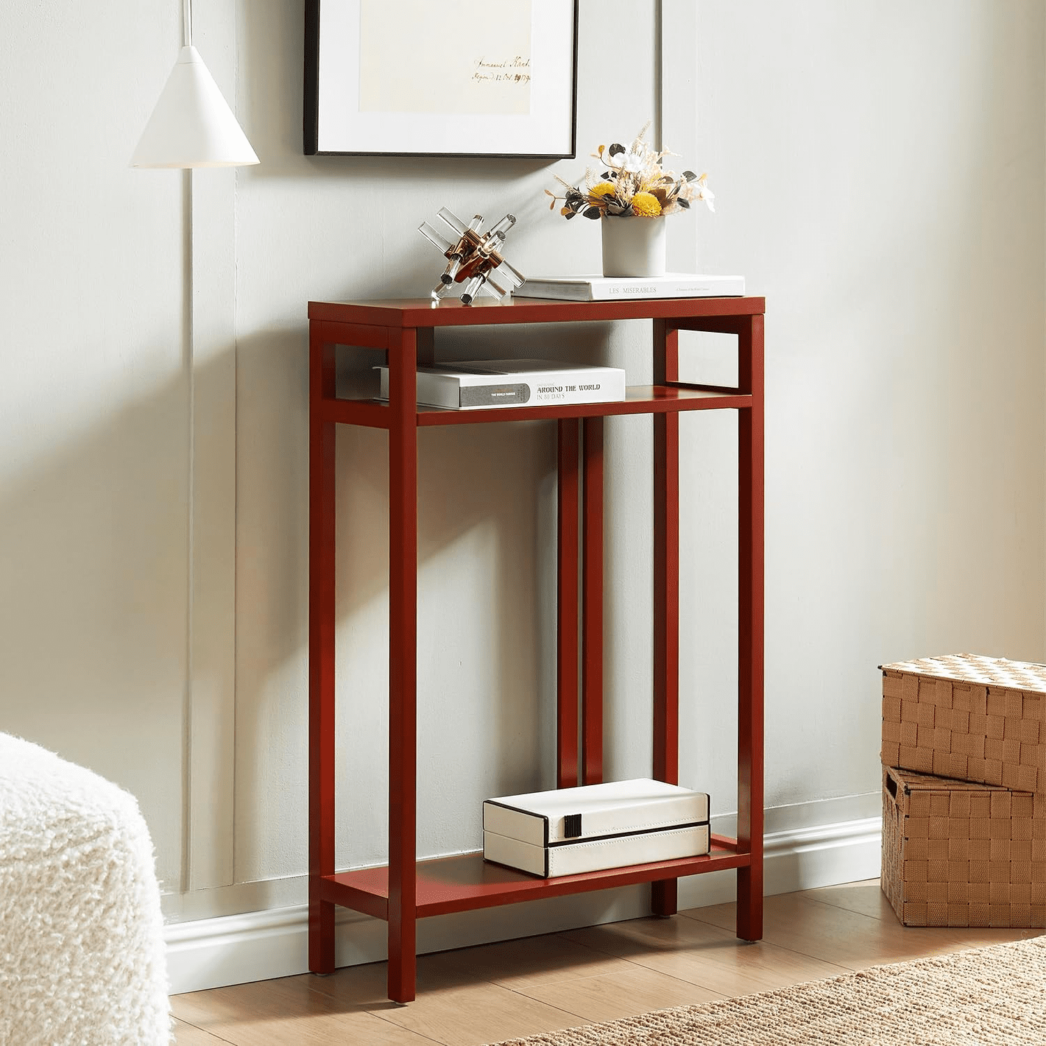 dxynlg Bisbee Wood Console with 2 Open Storage Shelves Narrow ...