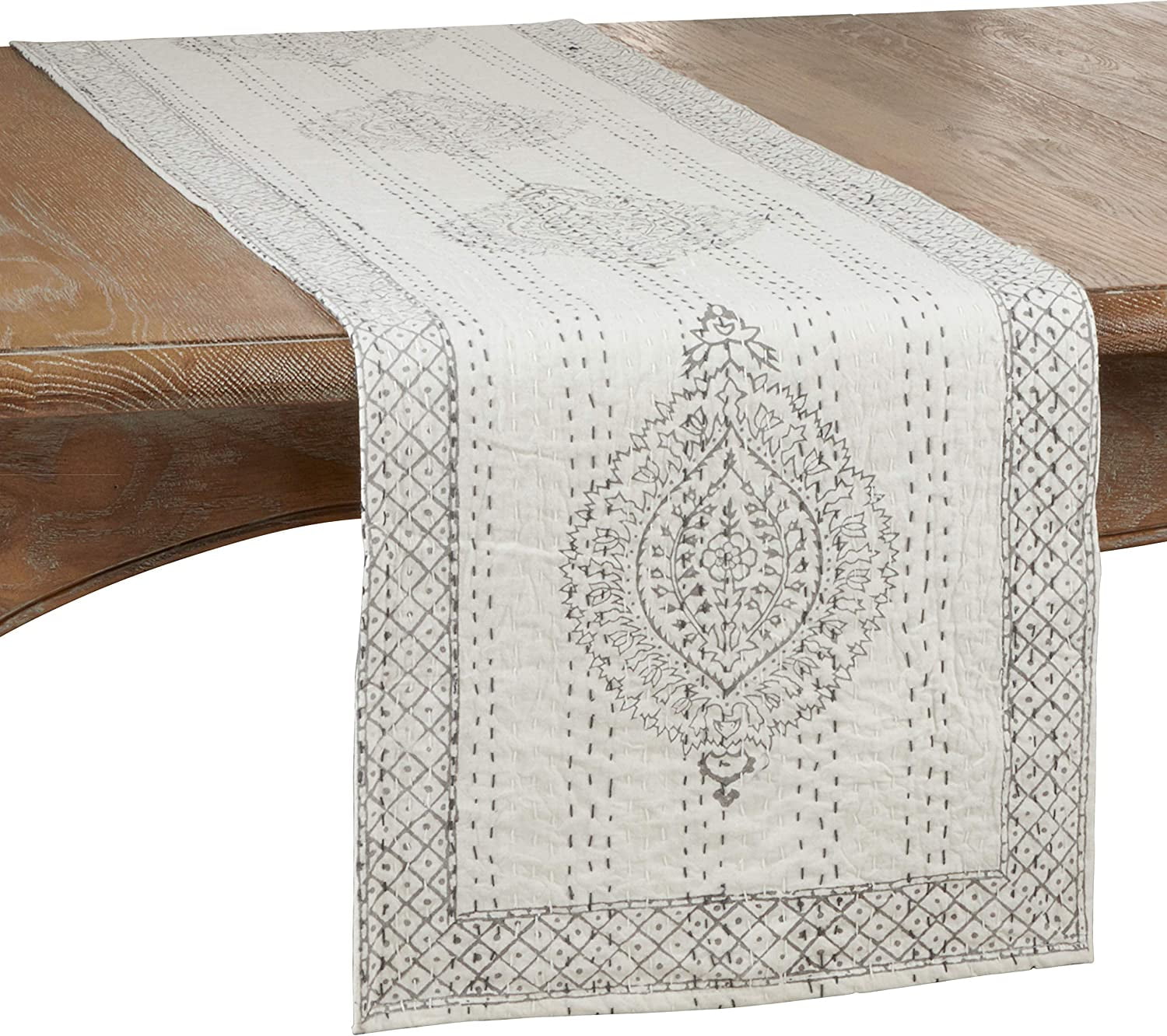 Hltser Block Print Taj Kantha Stitch Table Runner - Walmart.com