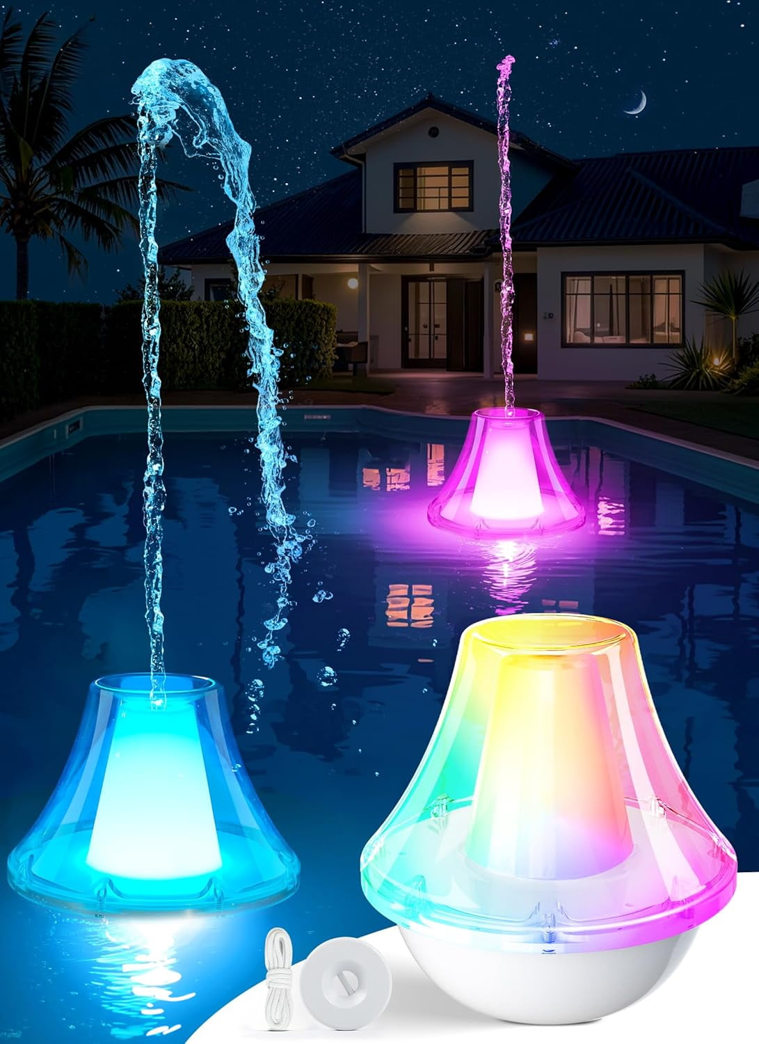 dxynlg Bubbling Pool Fountain with Lights Rechargeable Floating Pool ...