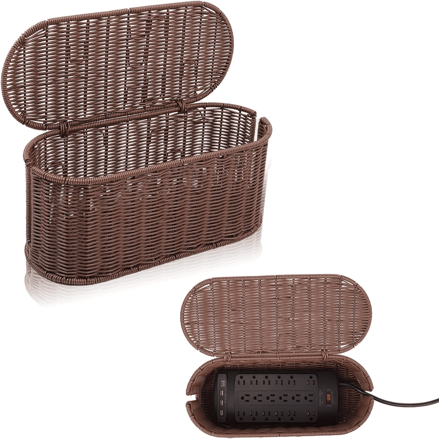 dxynlg Cable Management Handmade Rattan Cable Organizer 2 Open Slots ...
