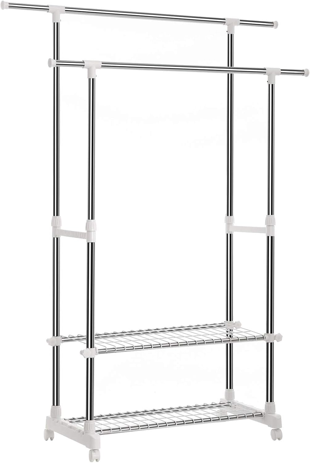 dxynlg Clothes Rails Double Hanging Rails with 2-Tier Shelves ...