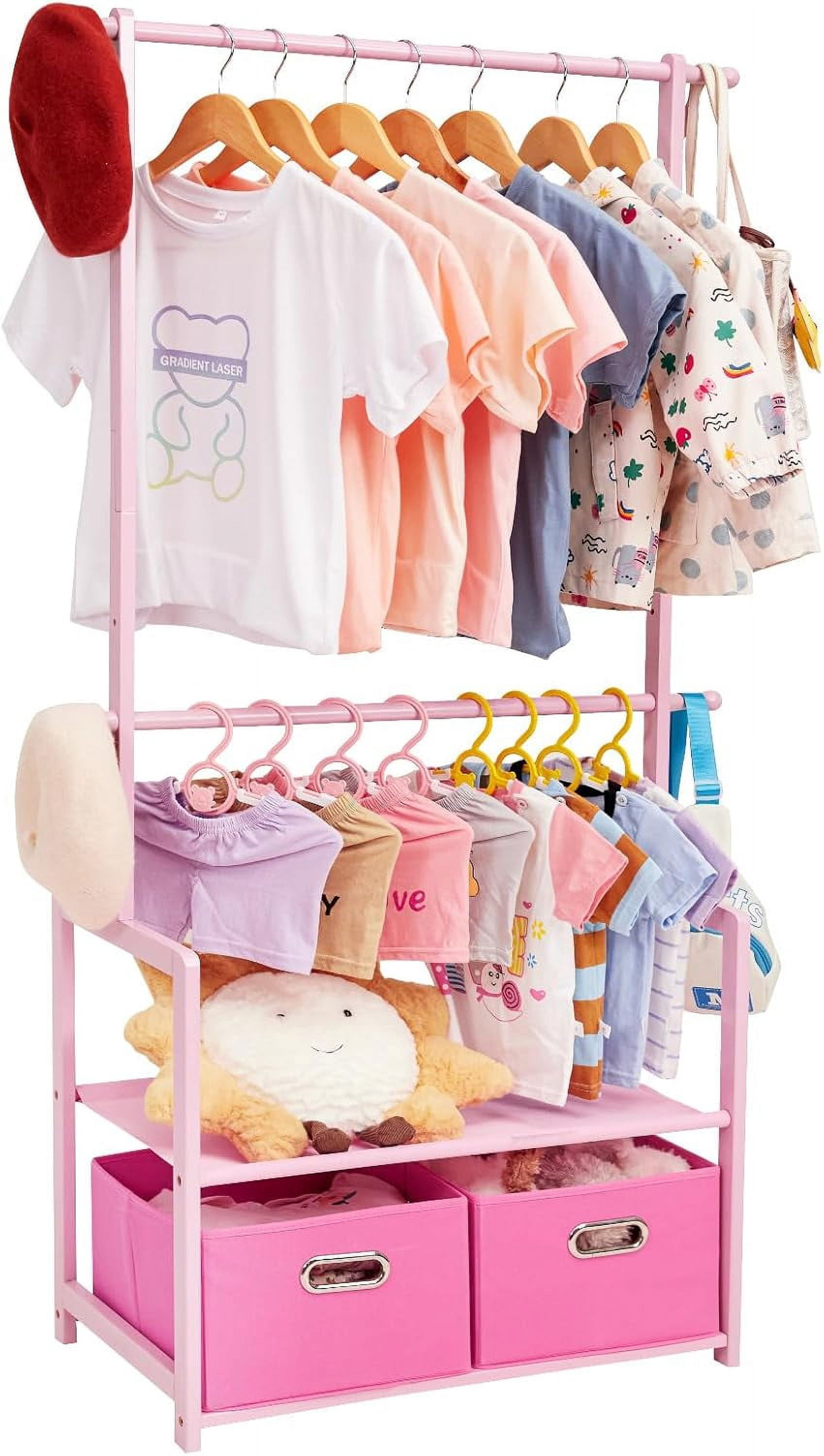 dxynlzq Clothing Rack Bamboo with 2 Storage Baskets and 2 Adjustable ...