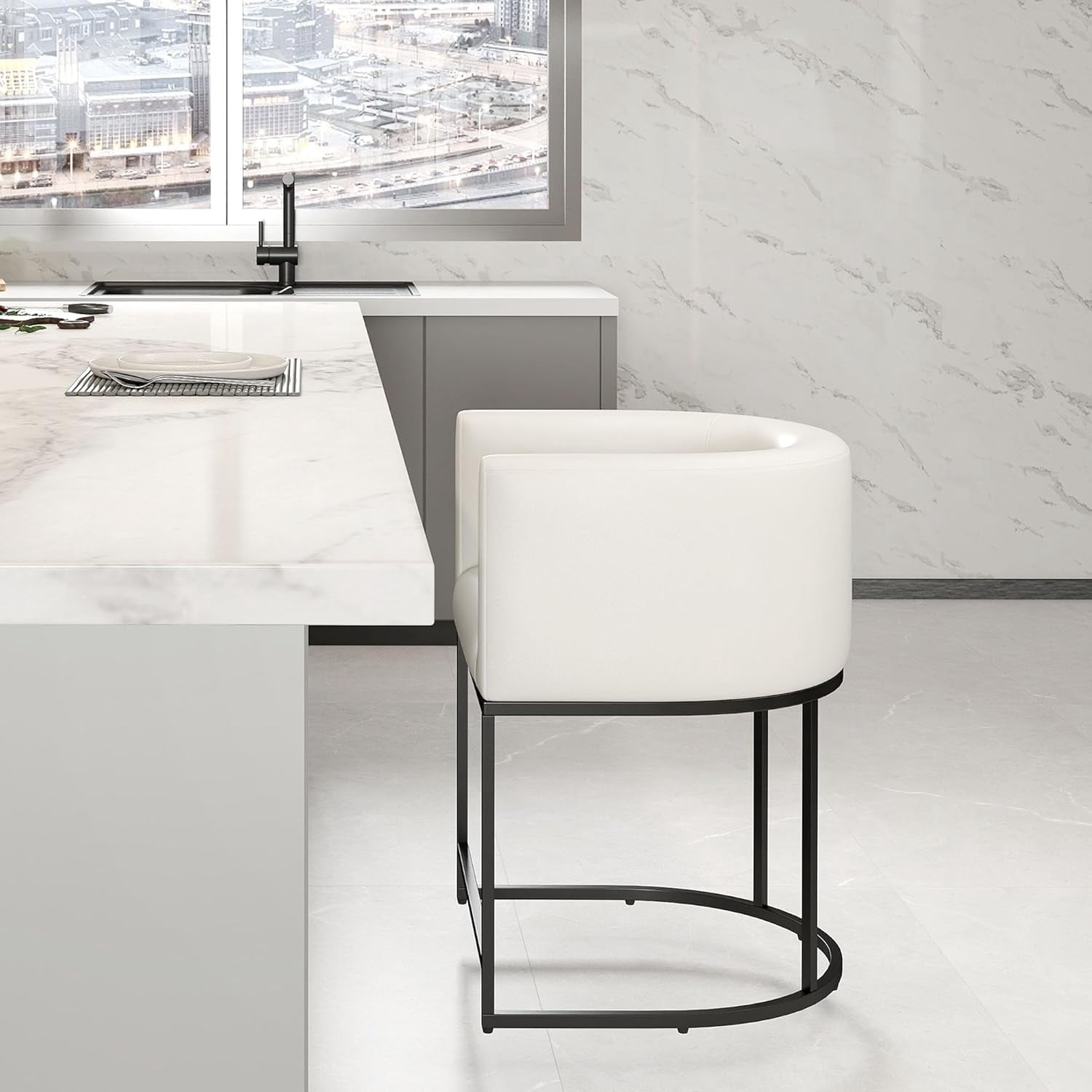 dxynlg Counter Height Linen Fabric Cream Upholstered Counter Stool 29 ...