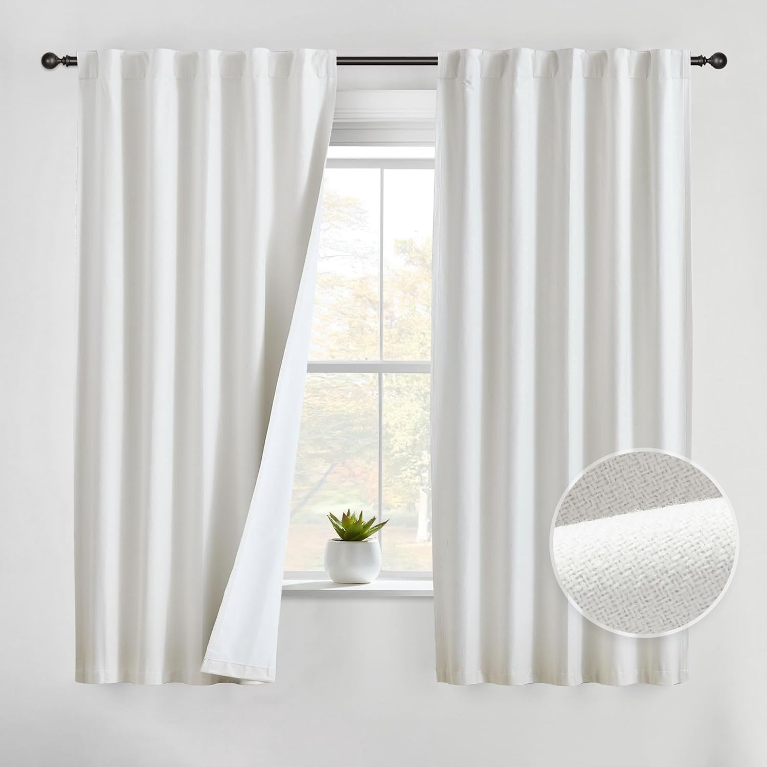 dxynlg DXQPIOA 100% Blackout Curtains 63 Inches Long 2 Panels for Bedroom Living Room Cream with ...