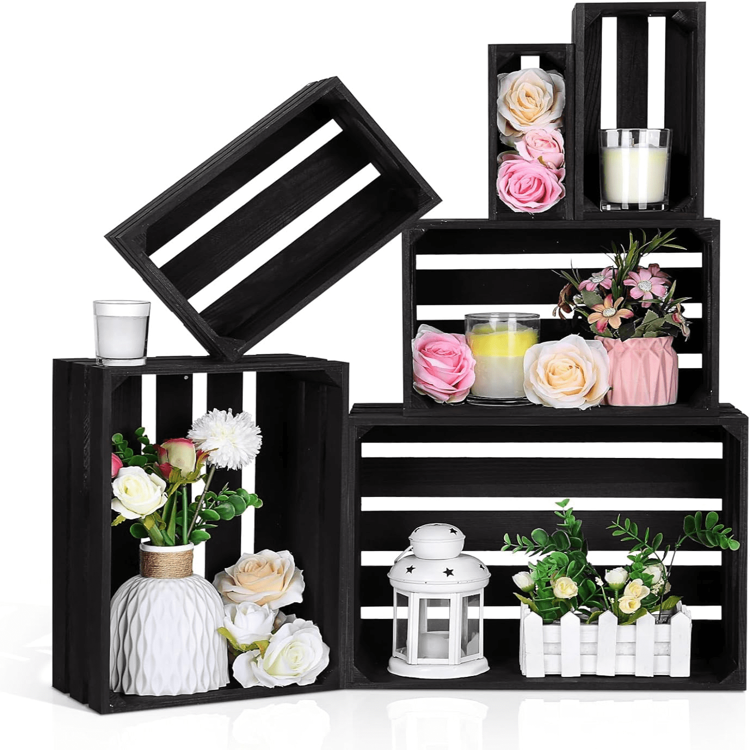 dxynlg Decorative Wood Crates Nesting Storage Container 6 Size ...