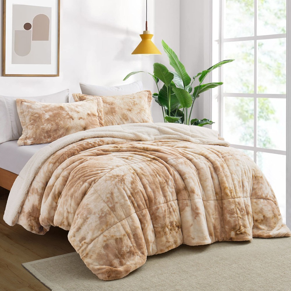 dxynlg Dual-Side Fluffy Faux Fur Comforter Set Plush Fuzzy Bedding Set ...