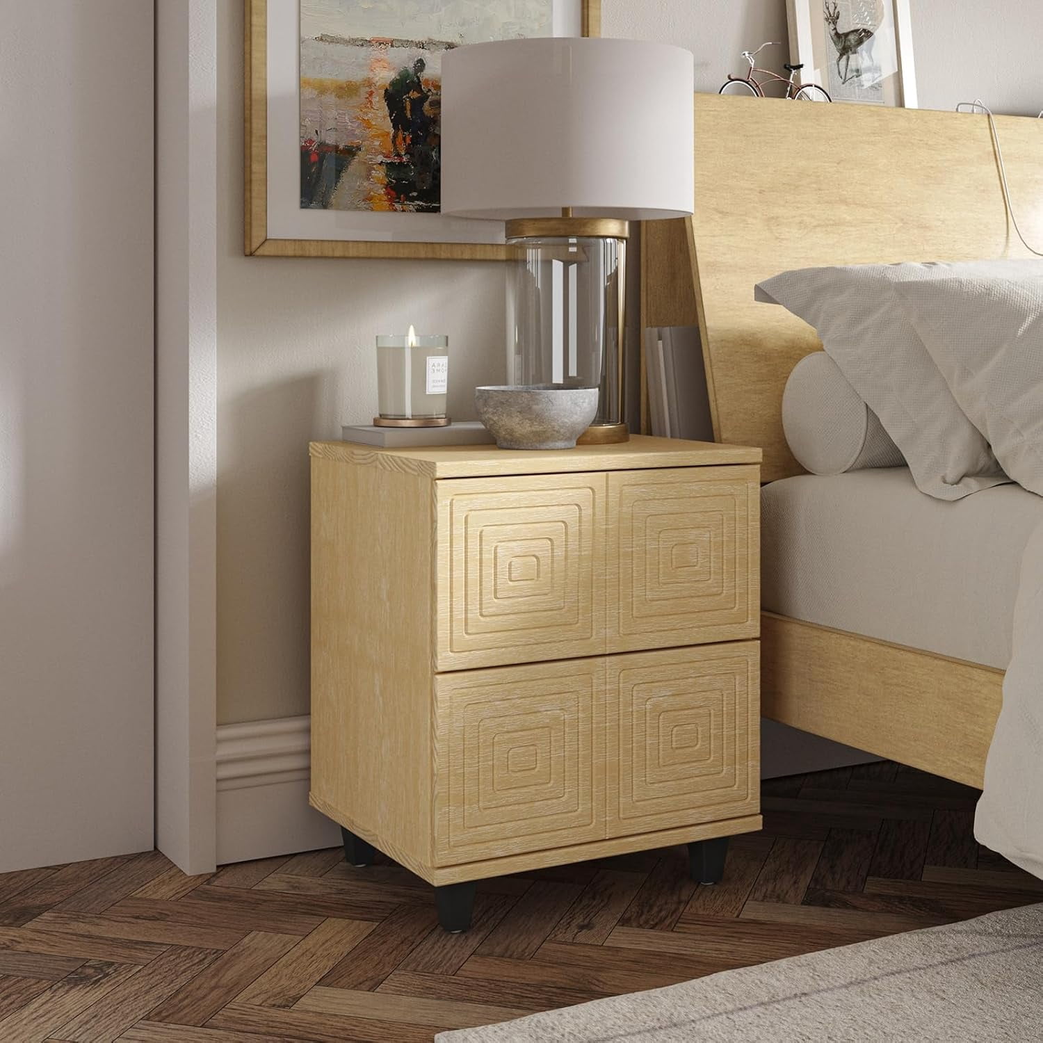 dxynlg EcoHarbor Geometric Patterns Nightstand Mid-Century Side with ...