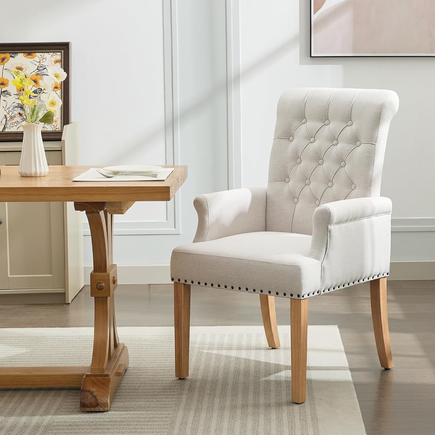 dxynlg Fabric Dining Chair with Arms Upholstered Tufted High Back ...