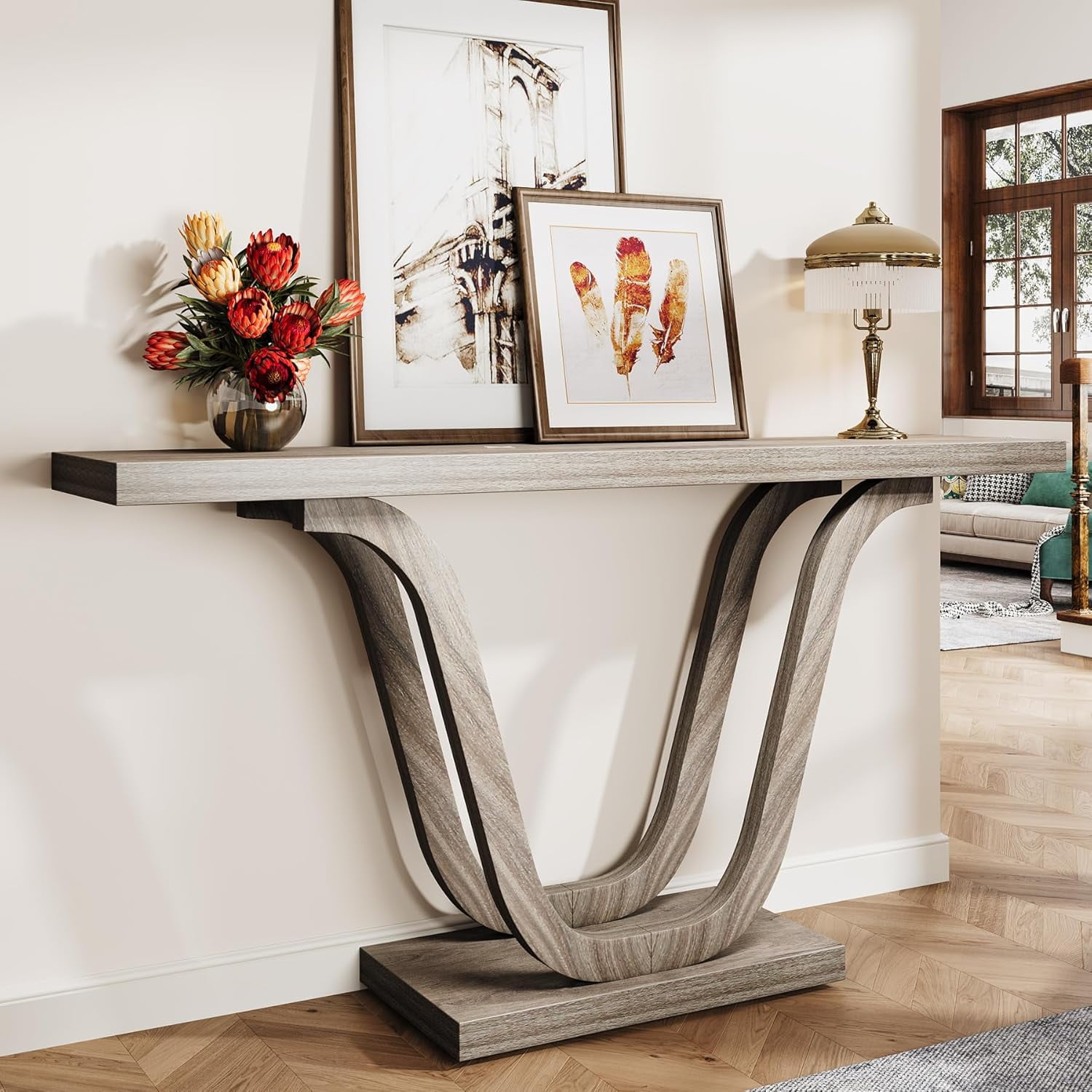 dxynlg Farmhouse Console 55.12" Wood Entryway Narrow Hallway Behind ...