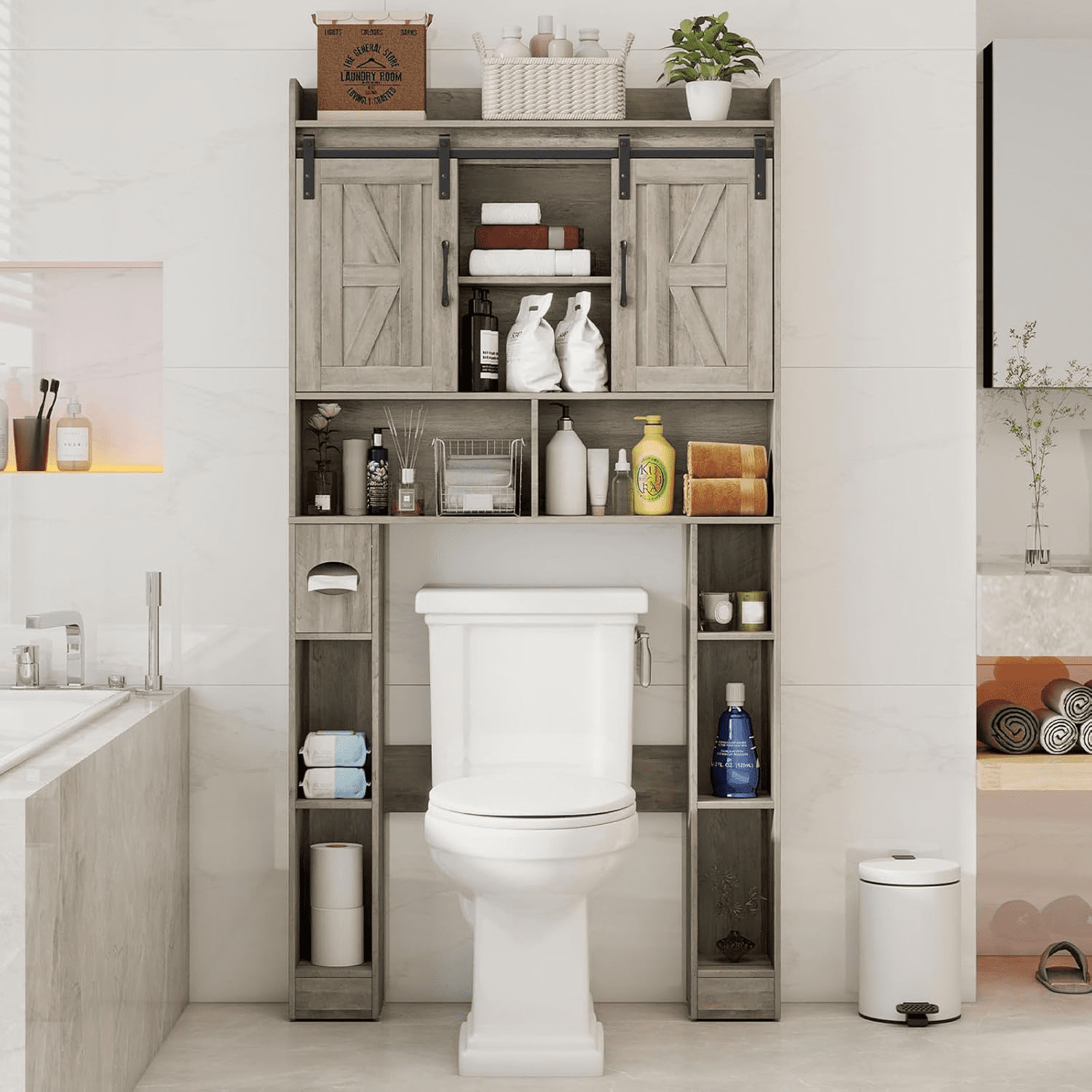 dxynlg Farmhouse Storage Cabinet Over Toilet with Sliding Doors，Over ...