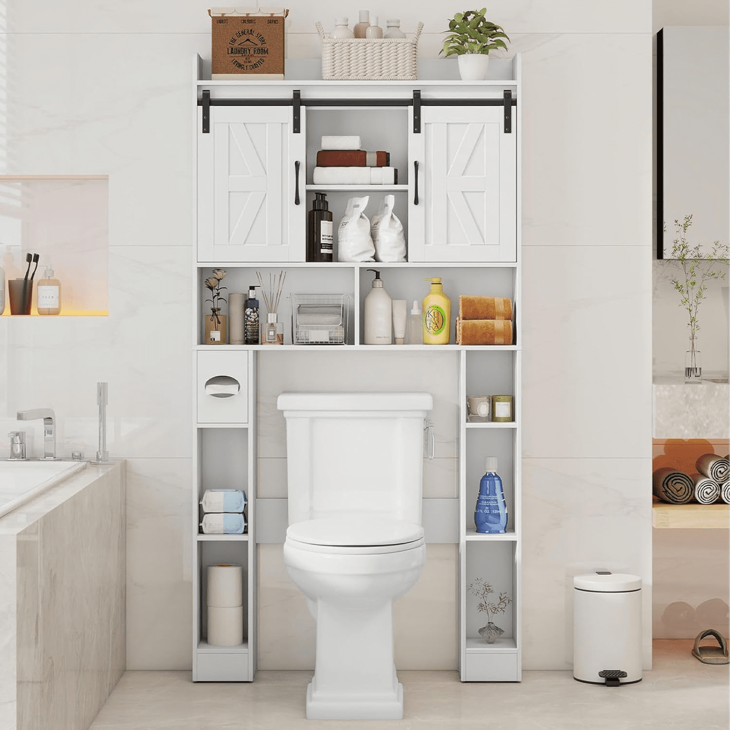 dxynlg Farmhouse Storage Cabinet Over Toilet with Sliding Doors，Over ...