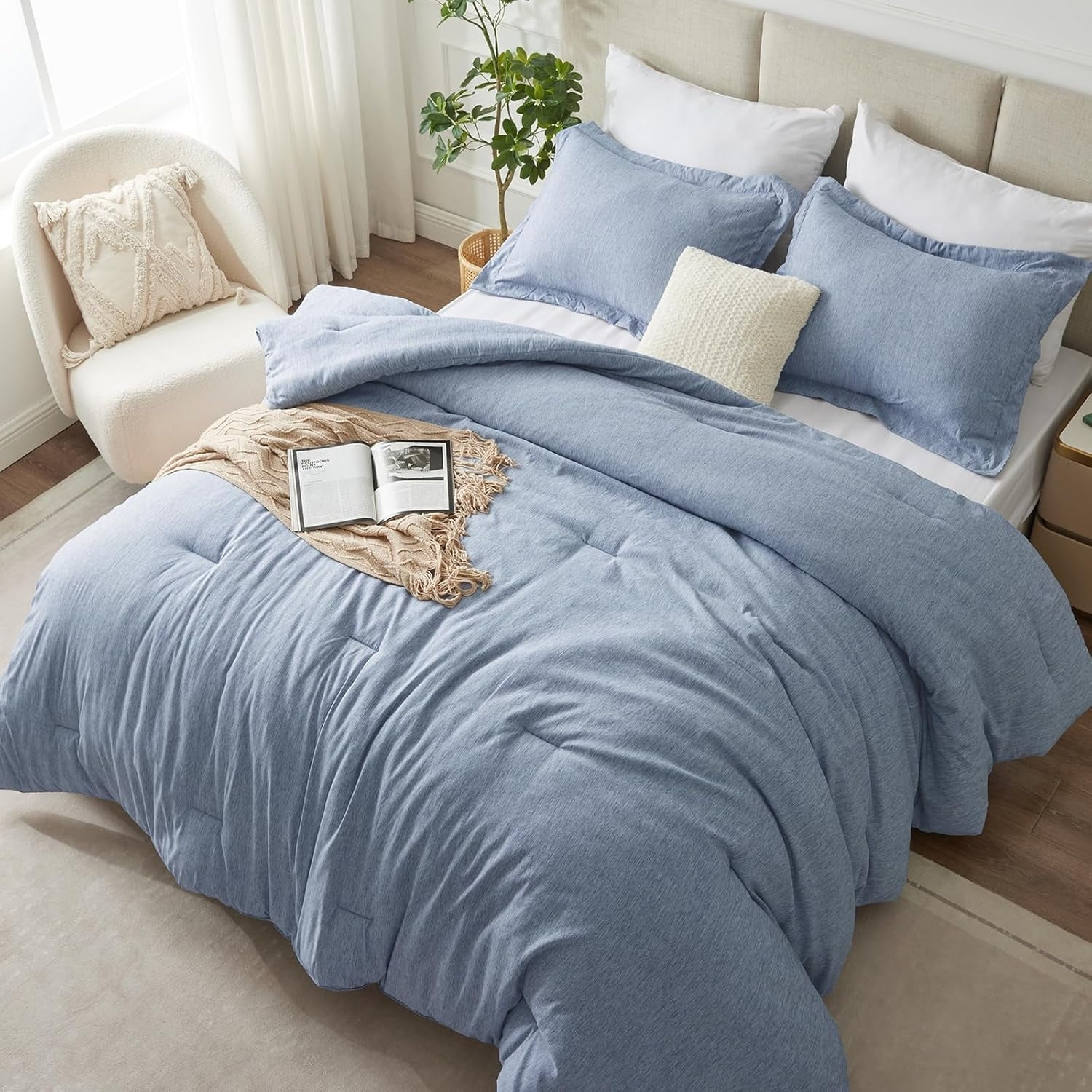 dxynlg Full Size Comforter Set - 3 Pieces Light Grey Soft Cationic ...