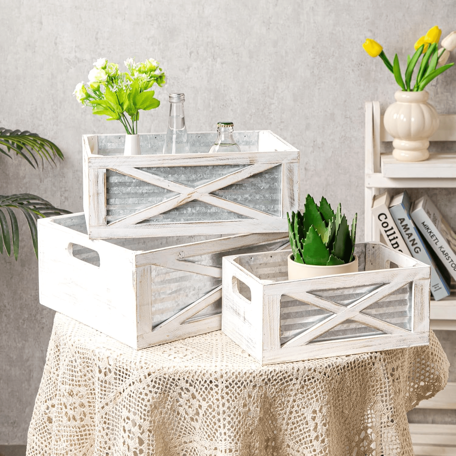 dxynlg Nesting Wooden Crates Rustic Wooden Storage Container Boxes with ...