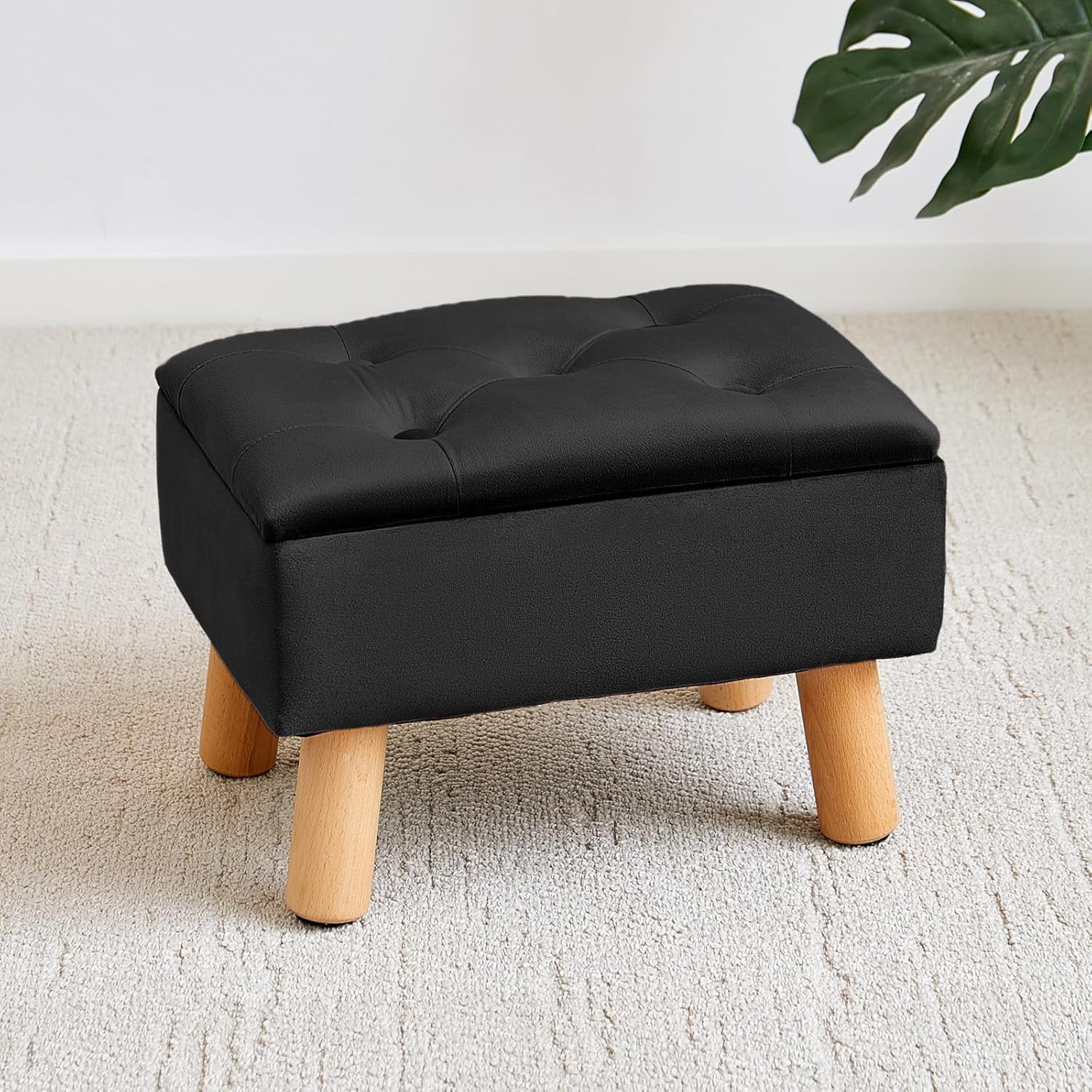 dxynlg Ottoman Foot Rest Velvet Storage Ottoman with Wooden Legs & Anti ...