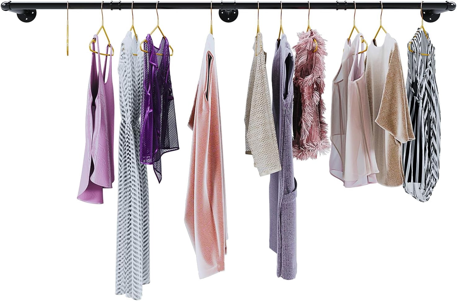hltysuo Pipe Clothes Rack Heavy Duty Detachable Iron Garment Rack Wall ...
