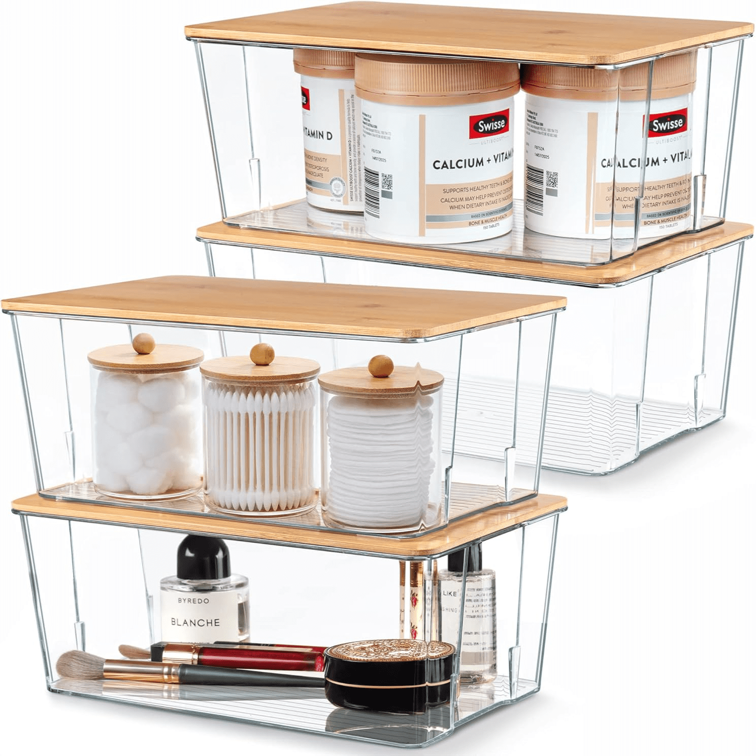 dxynlg Plastic Storage Containers with Bamboo Lids Medicine Cabinet ...