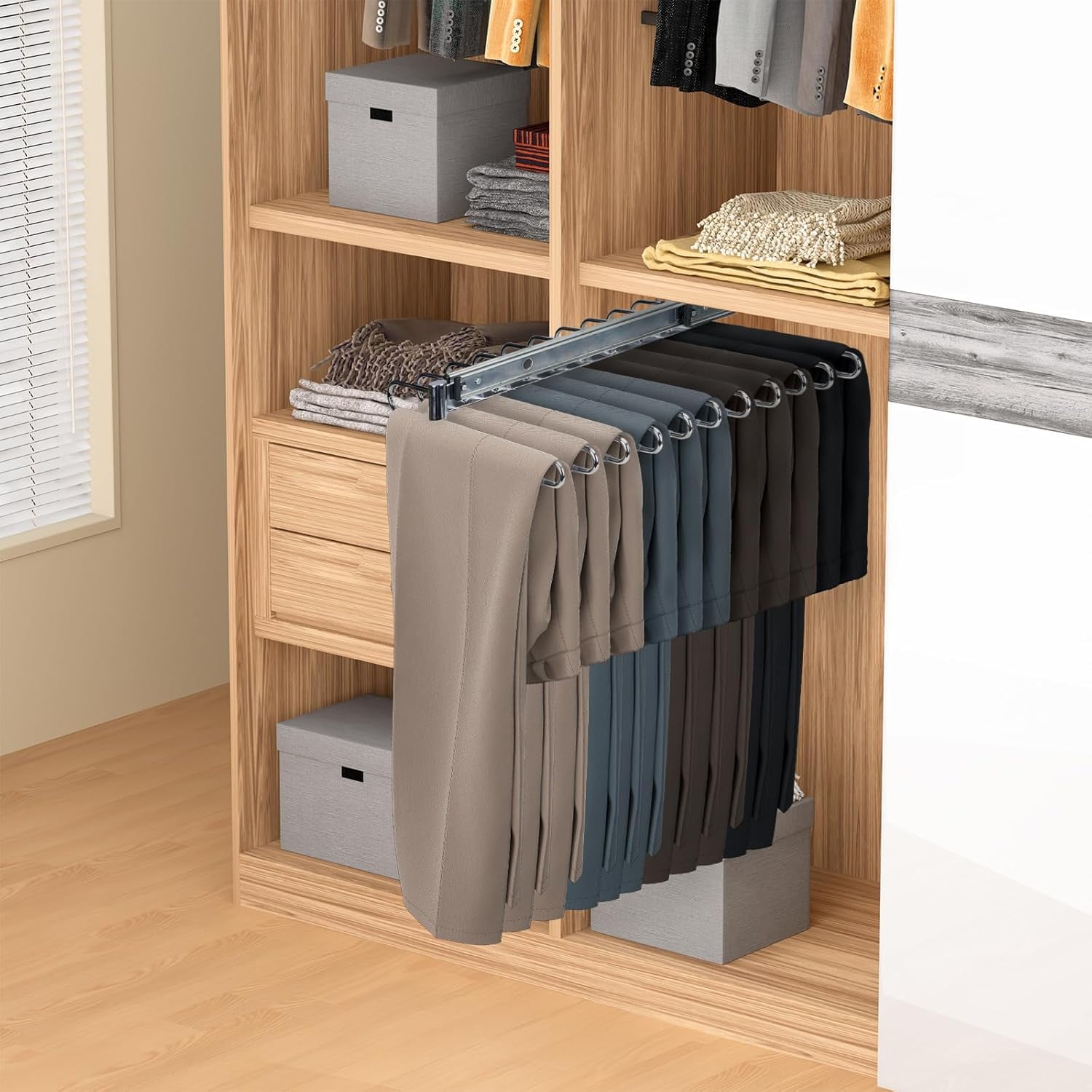 dxynlg Pull Out Pants Trousers Rack Multifunctional 11 Arms Steel Jeans ...