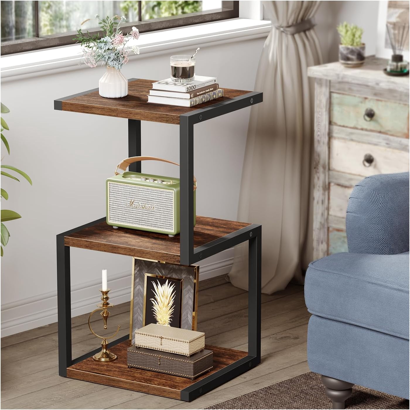 dxynlg Side Table with 3-Tier Storage S-Shape Bedside End Table for ...
