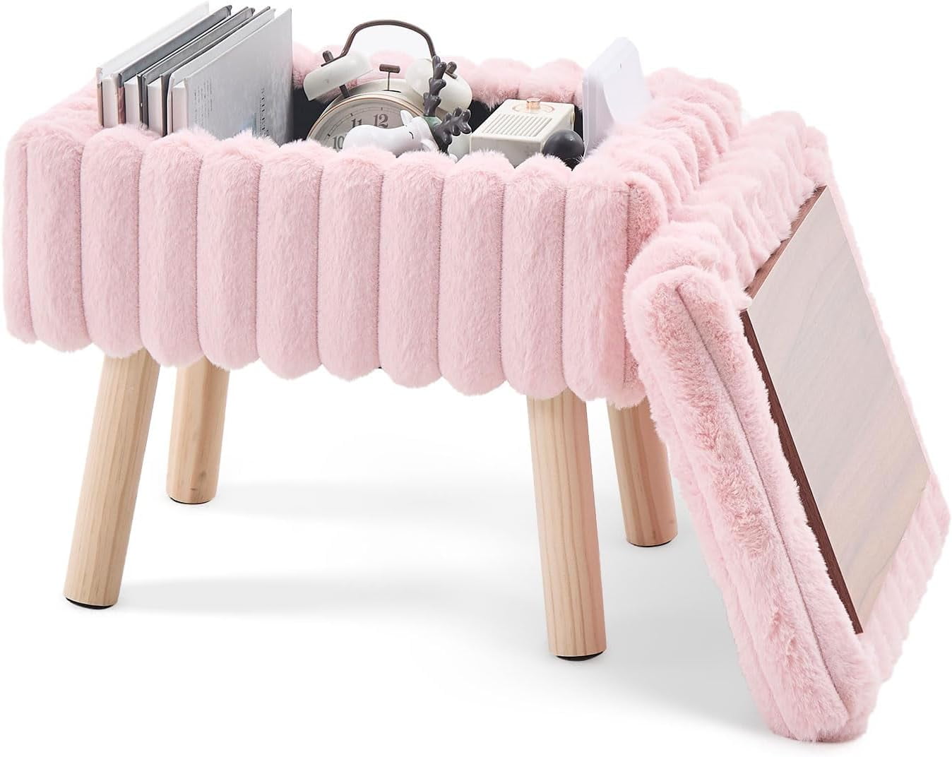 dxynlg Storage Ottoman Soft Faux Fur Footstool with Padded Seat Small ...