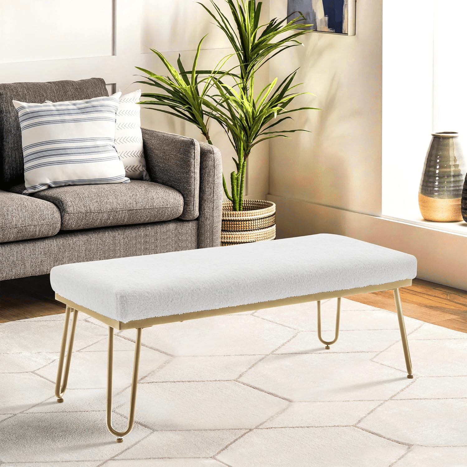 dxynlg Teddy Fur Bed Bench for Bedroom End of Bed Bench Ottoman ...