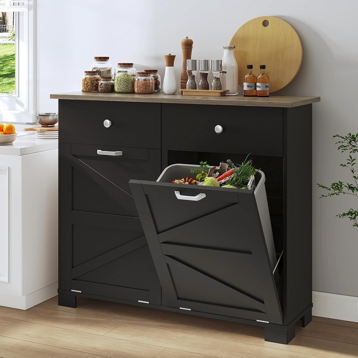 dxynlg Tilt Out Trash Can Cabinet Double Trash Can Storage Cabinet 2x10 ...