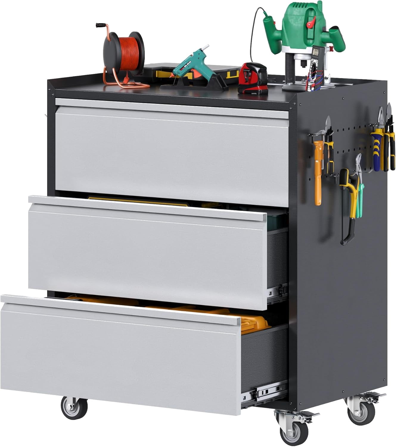 dxynlg Tool Storage Garage Cabinet with Wheels 3 Drawer Tool Chest ...