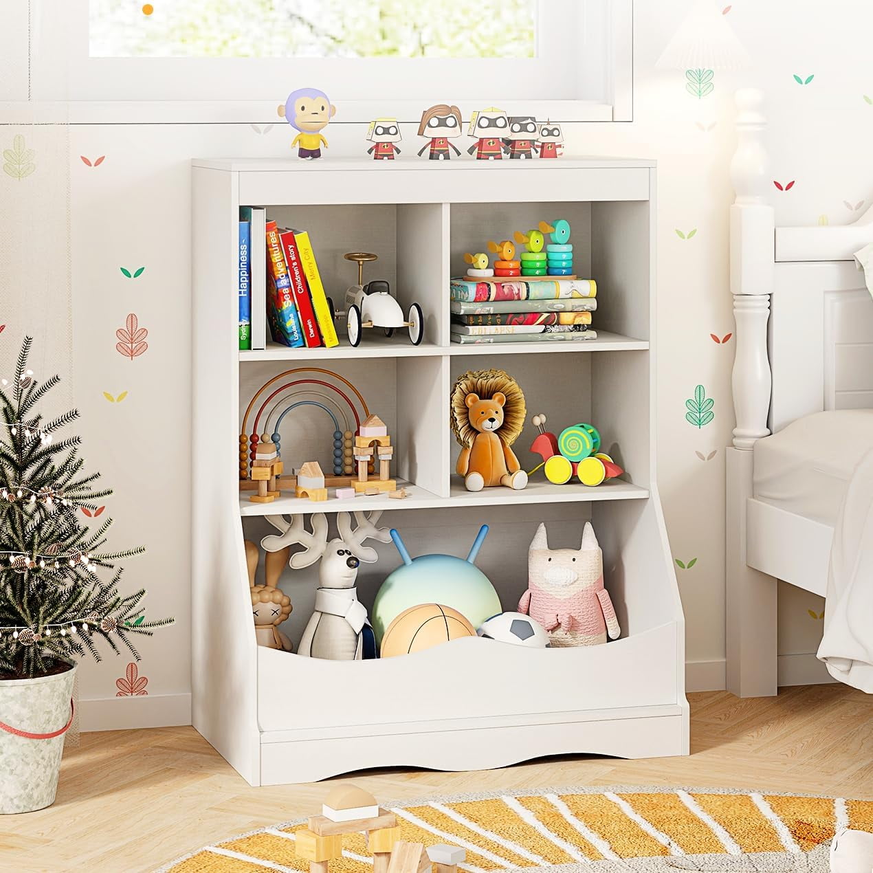 dxynlg Toy Storage Organizer 5-Cubby Kids Bookshelf with Footboard and Anti-Tipping Devices 3 ...