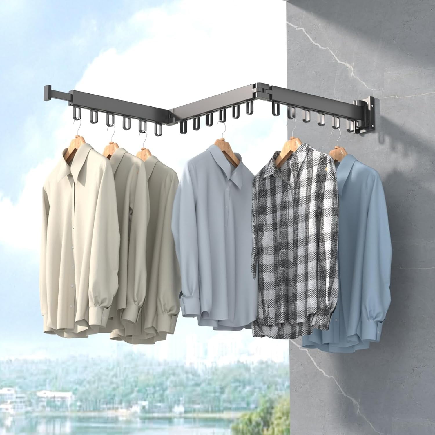 dxynlg Tri Folding Clothing Rack with Extended Arm Wall Mounted Clothes ...