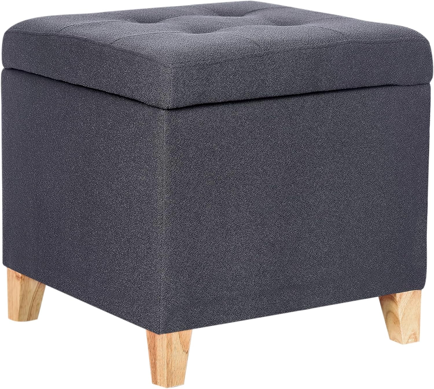 dxynlg Tufted Grainy Linen Fabric Storage Ottoman Cube Foot Rest Stool ...
