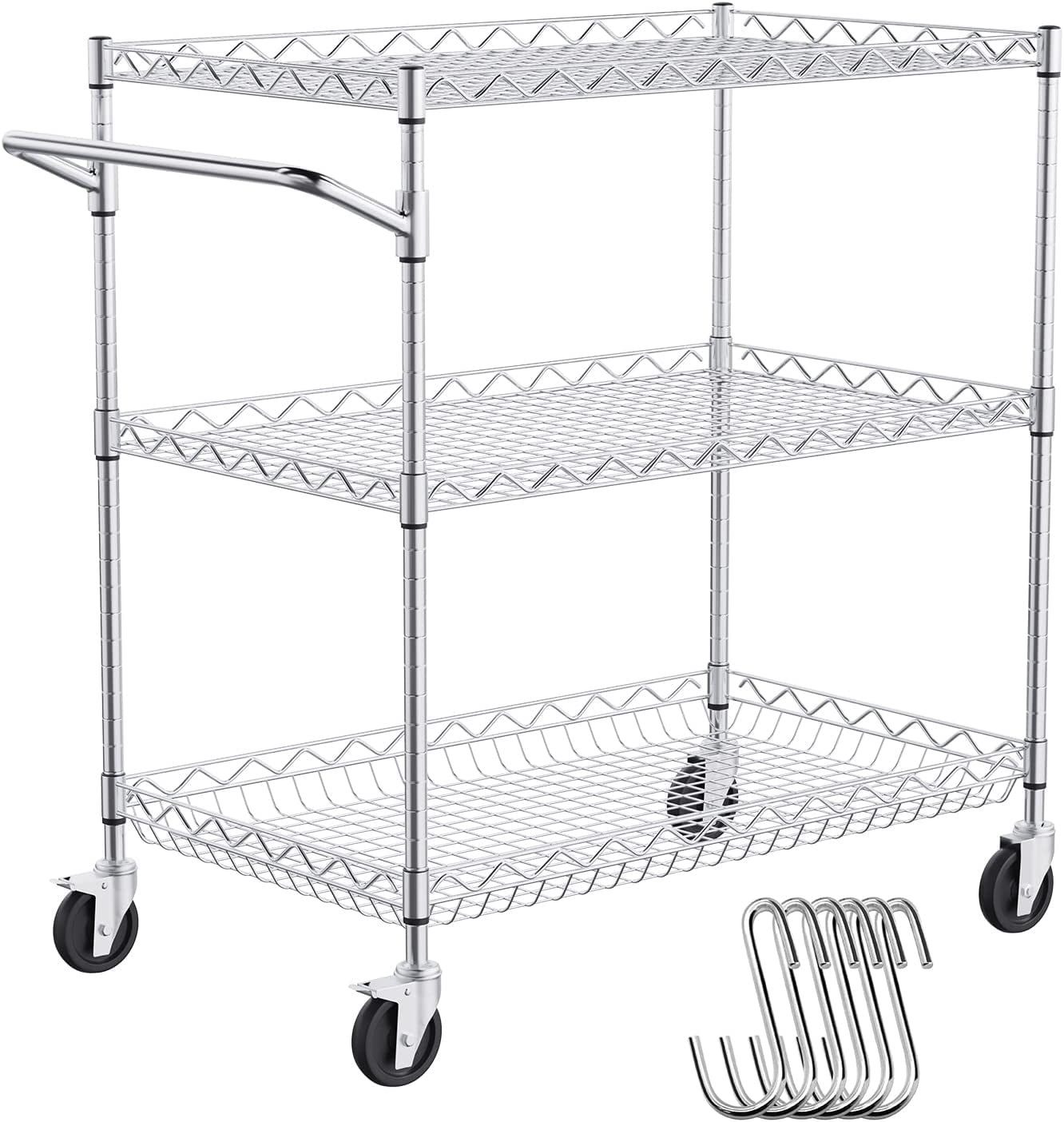 dxynlg Utility Cart 3 Tiers Wire Rolling with 661LBS Capacity Steel ...
