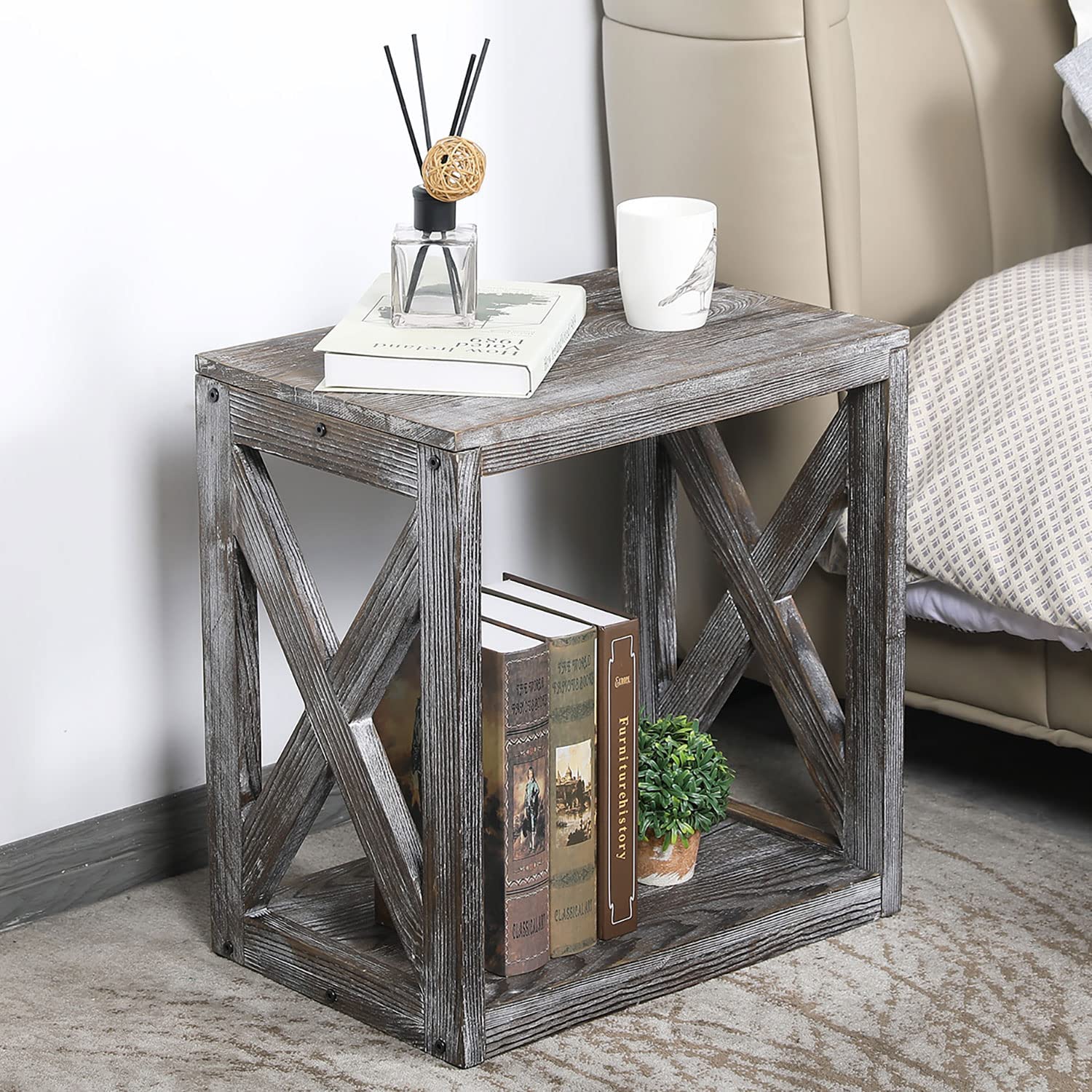 hltysip Vintage Gray Solid Wood Small End Table/Side Table/Night Stand ...