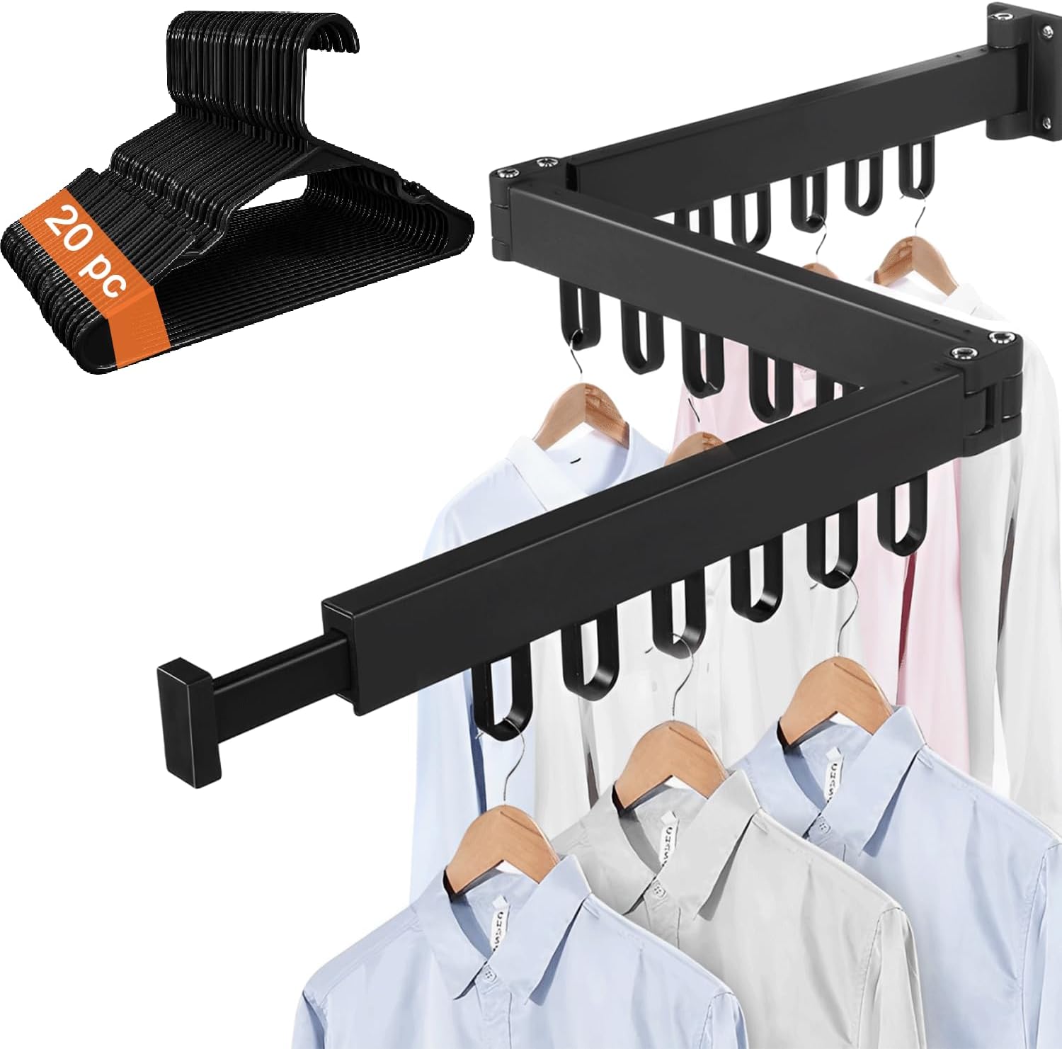 dxynlg Wall Mounted Drying Rack with 20 Hangers Aluminum Drying Rack ...