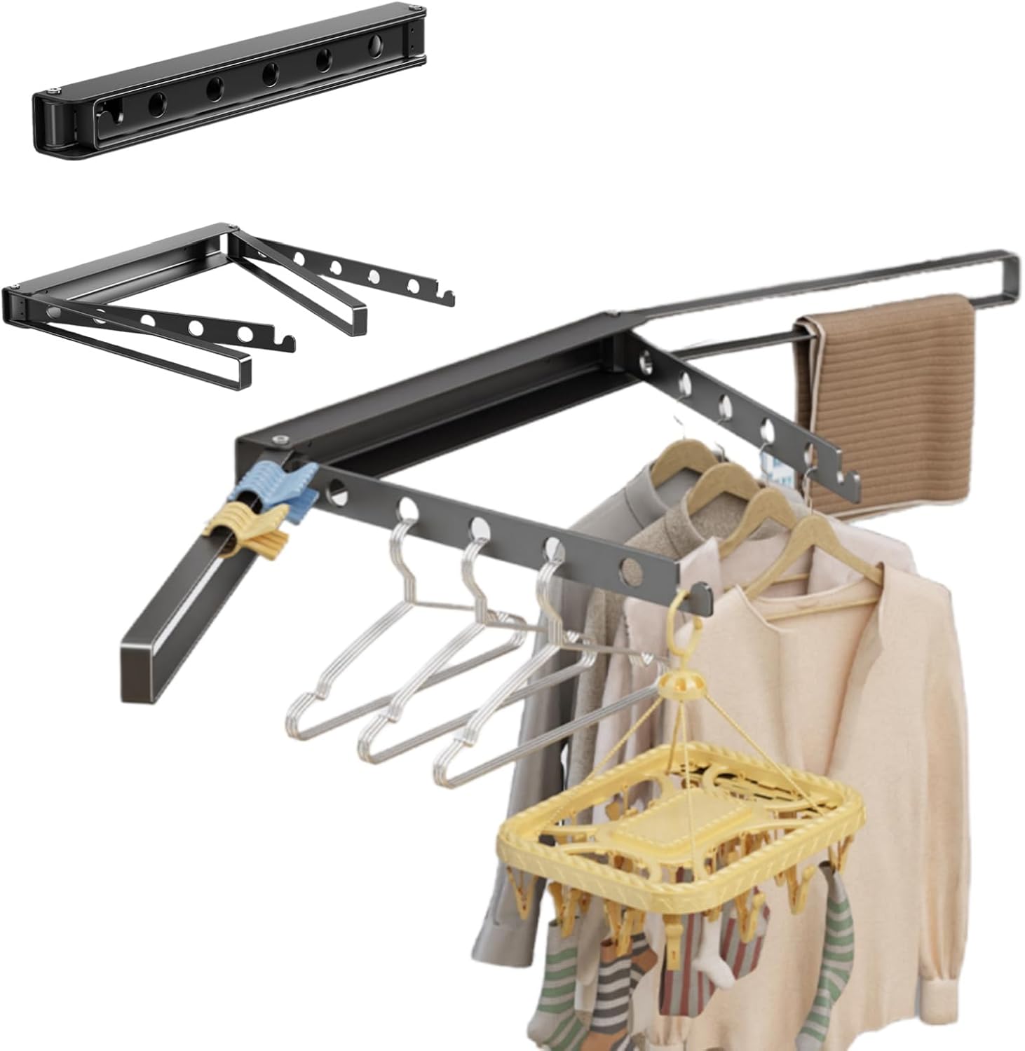 dxynlg Wall Mounted Drying Rack Aluminium Free Swinging Folding Drying ...